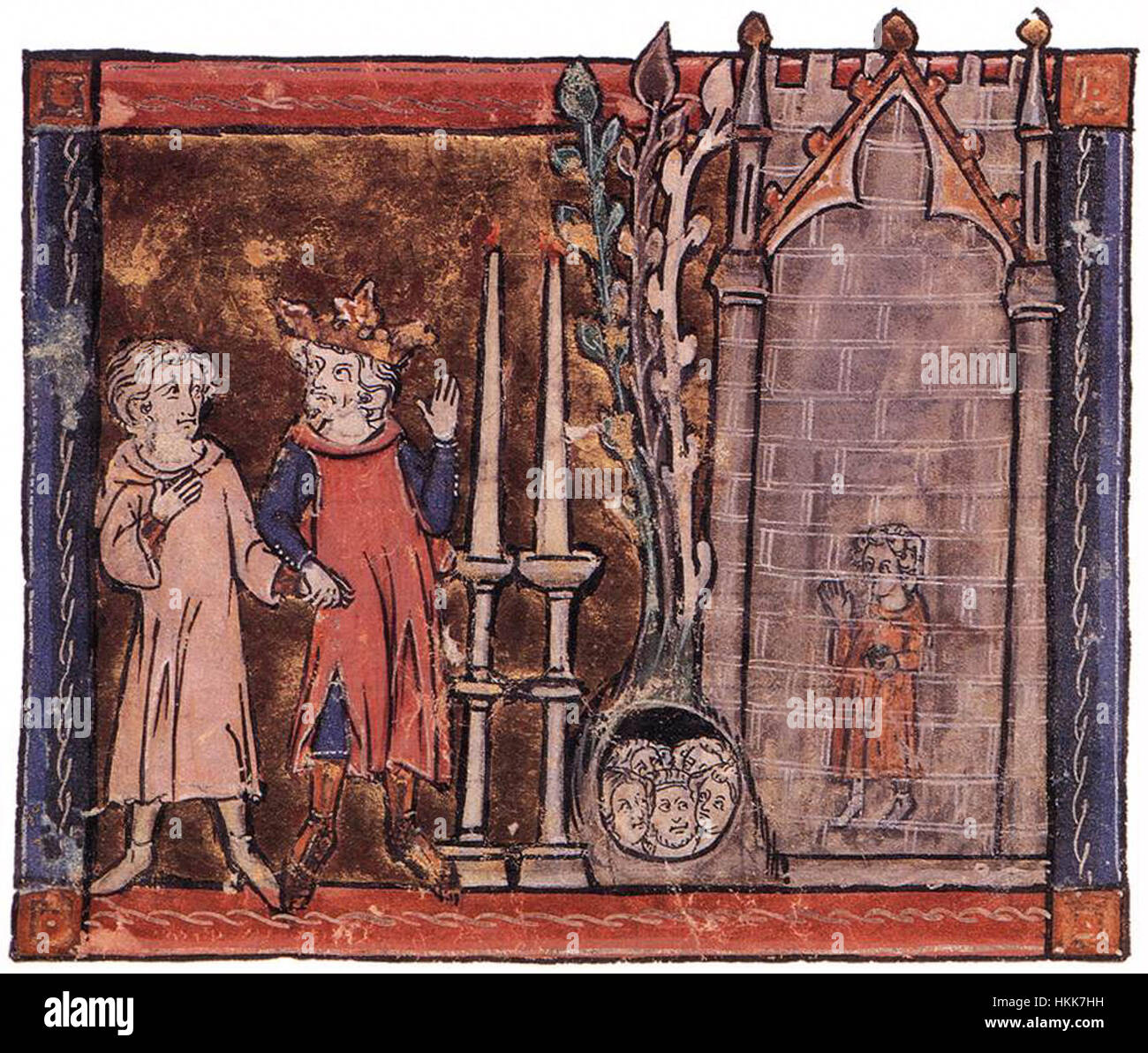 A 14th-century painting depicting scenes from the legendary 'History of ...
