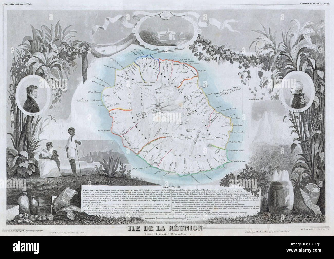 A map from 1850 by Levasseur, detailing the island of La Réunion, part ...