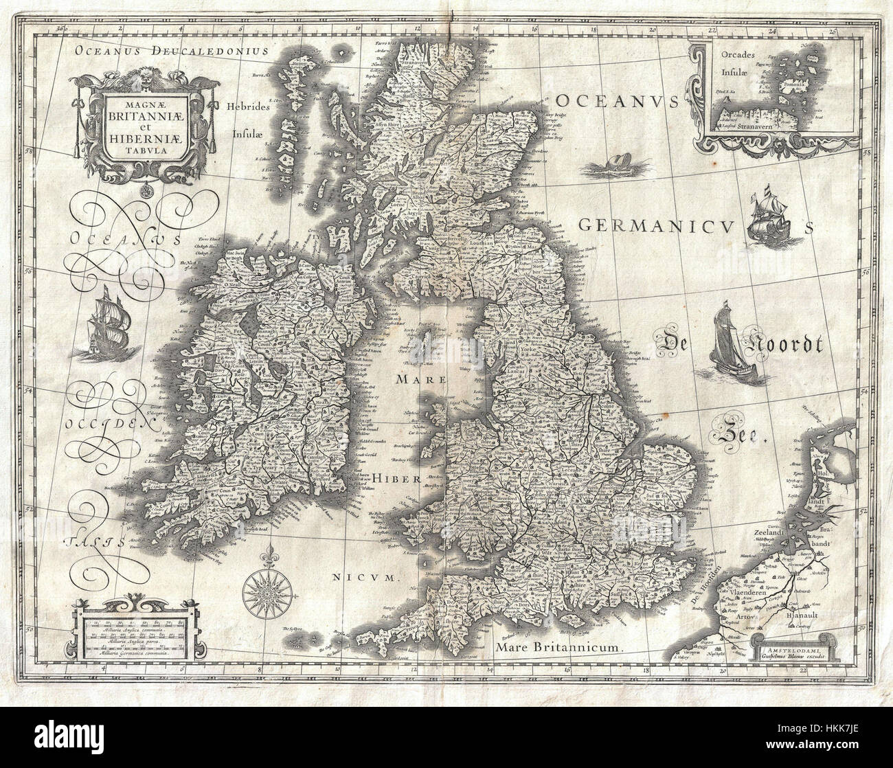 This 1631 map by Blaeu depicts the British Isles, including England ...
