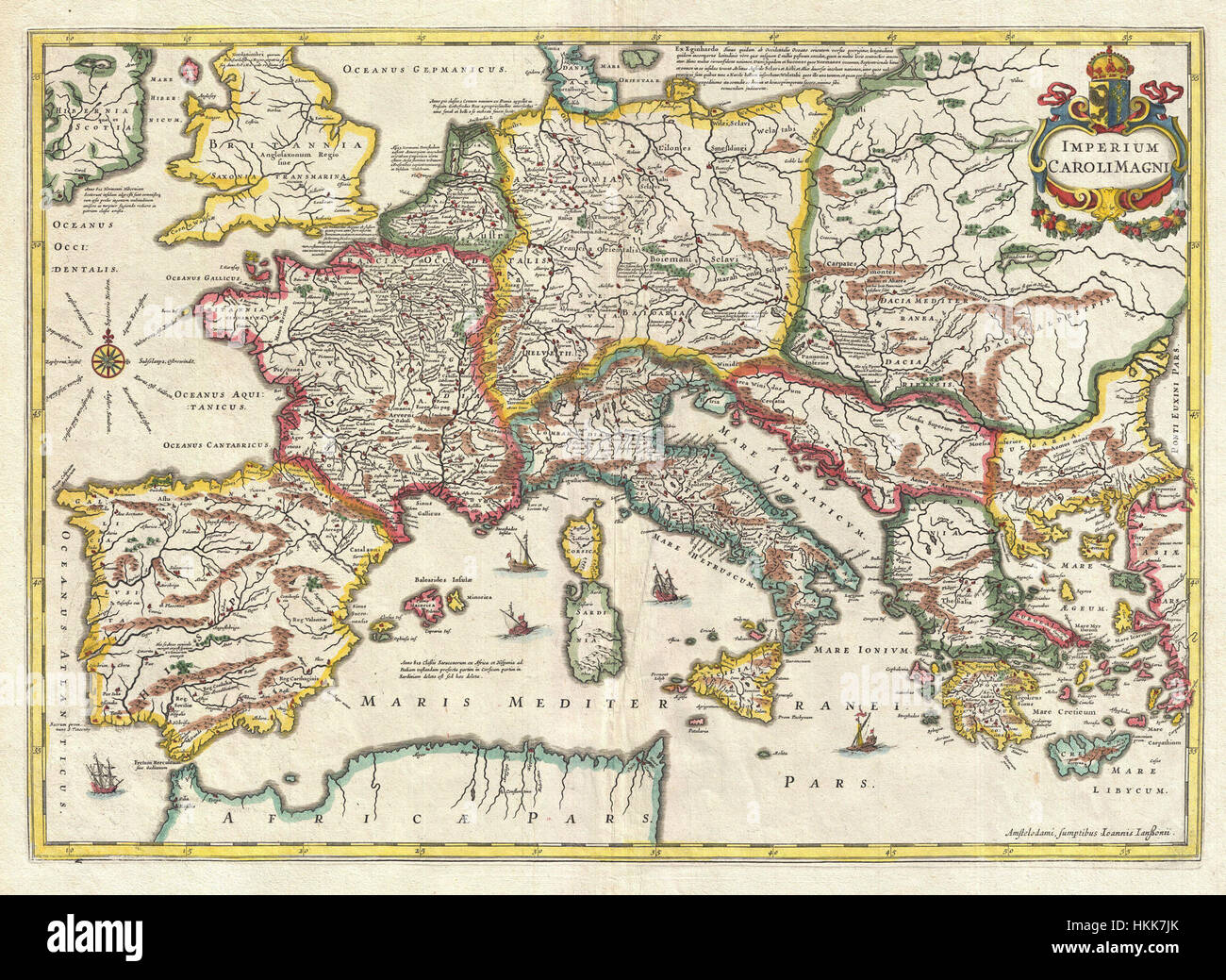 This 1657 map by Jansson illustrates the Empire of Charlemagne ...