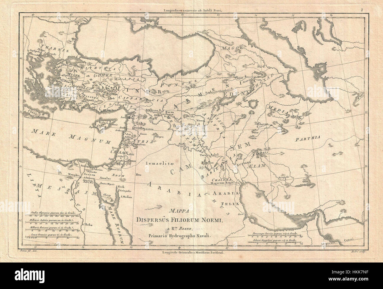 This 1787 map by Bonne illustrates the biblical dispersal of the sons ...