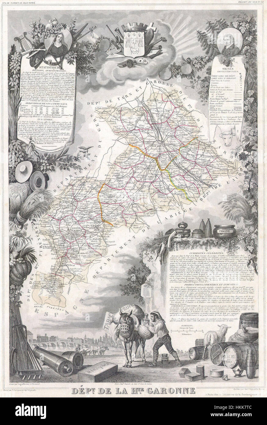This 1847 map by Levasseur details the department of Haute-Garonne in ...