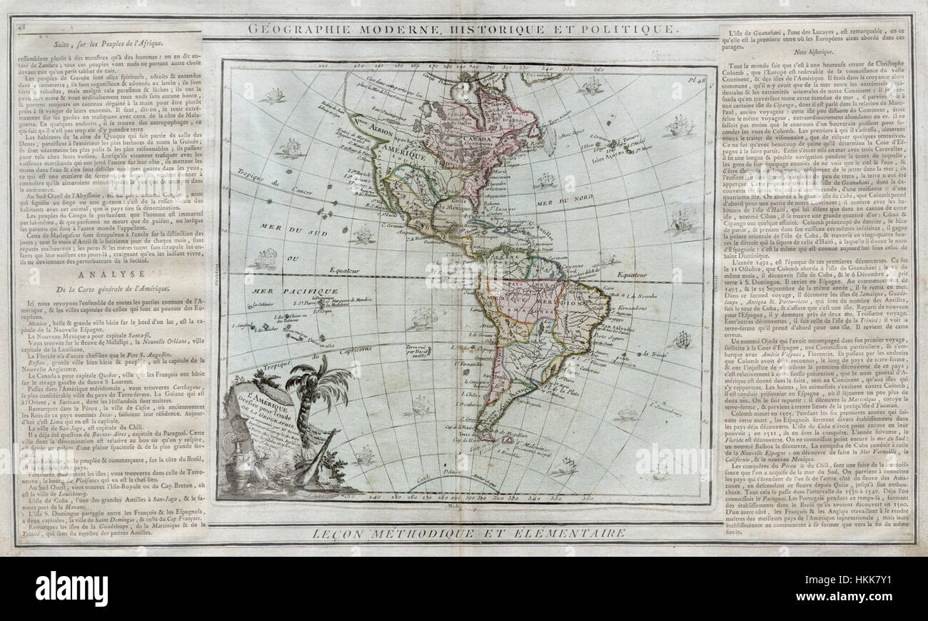 This 1786 map by Brion de la Tour illustrates North and South America ...