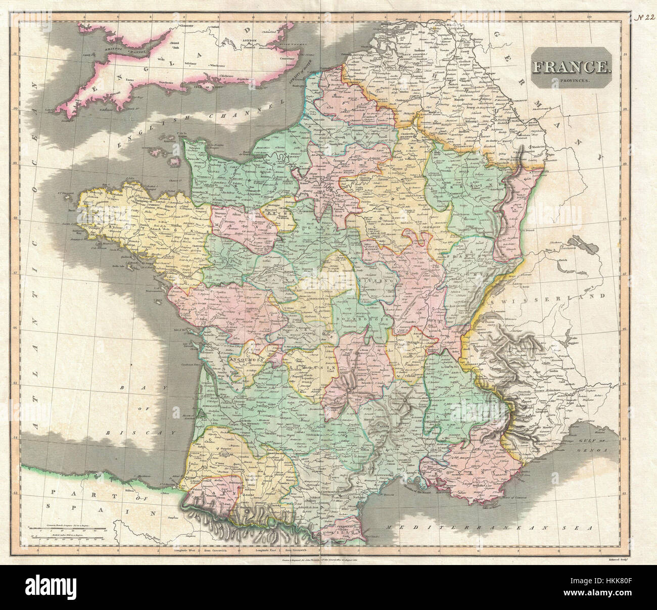 This 1814 map of France, created by Thomson, offers detailed ...