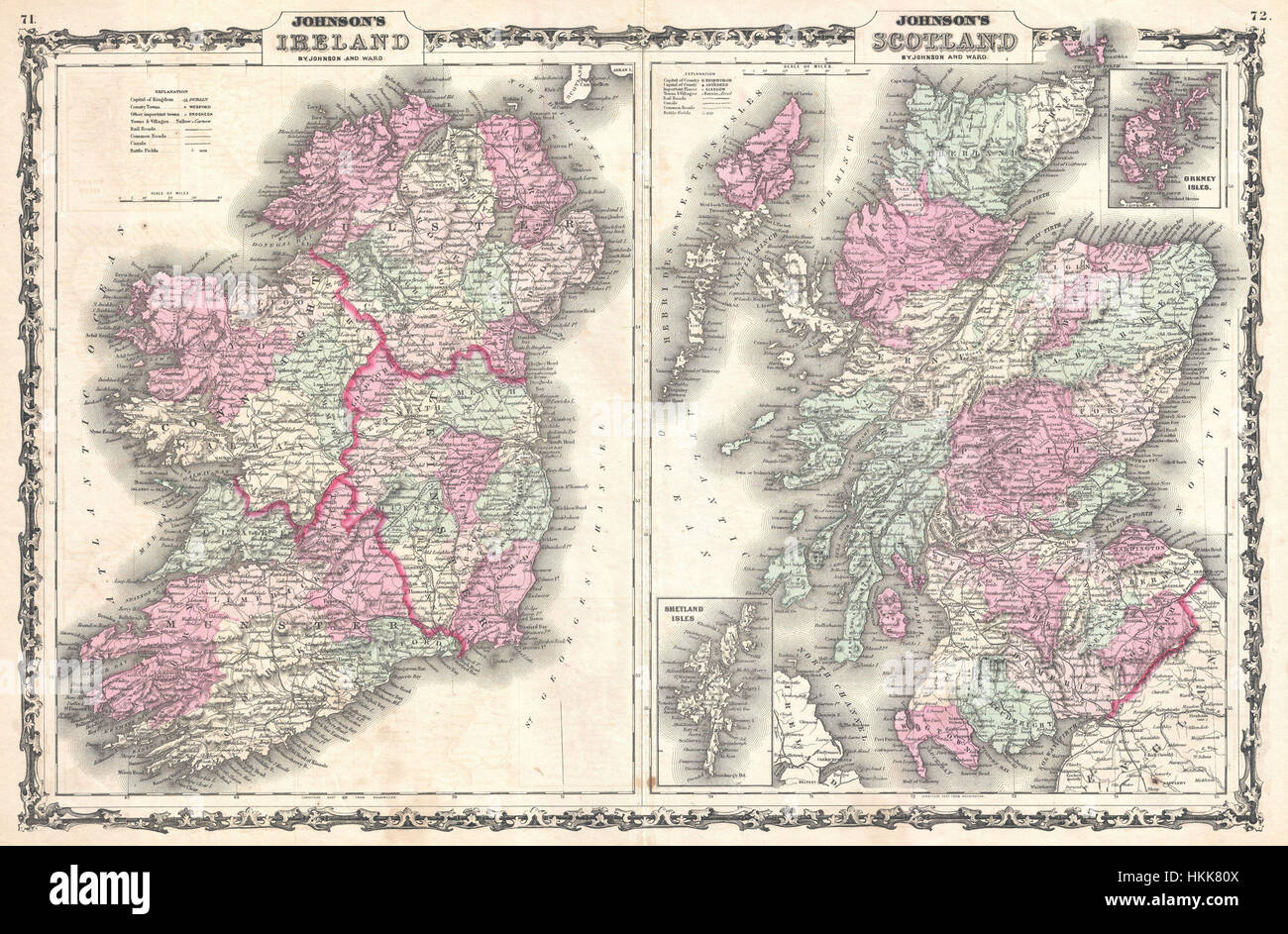 The 1862 Johnson map of Scotland and Ireland presents a detailed ...