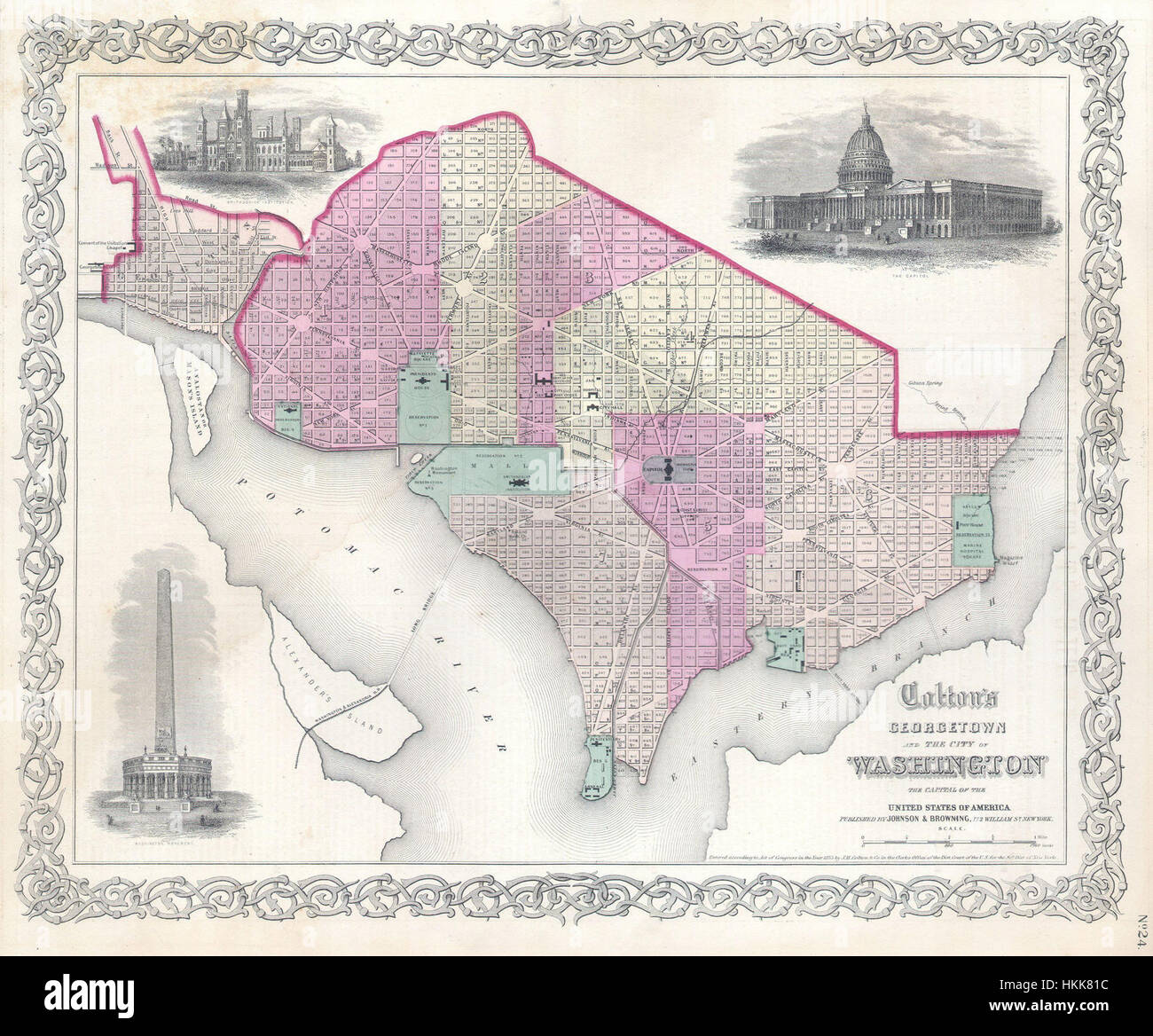 This 1855 Colton map of Washington D.C. illustrates the city's layout ...