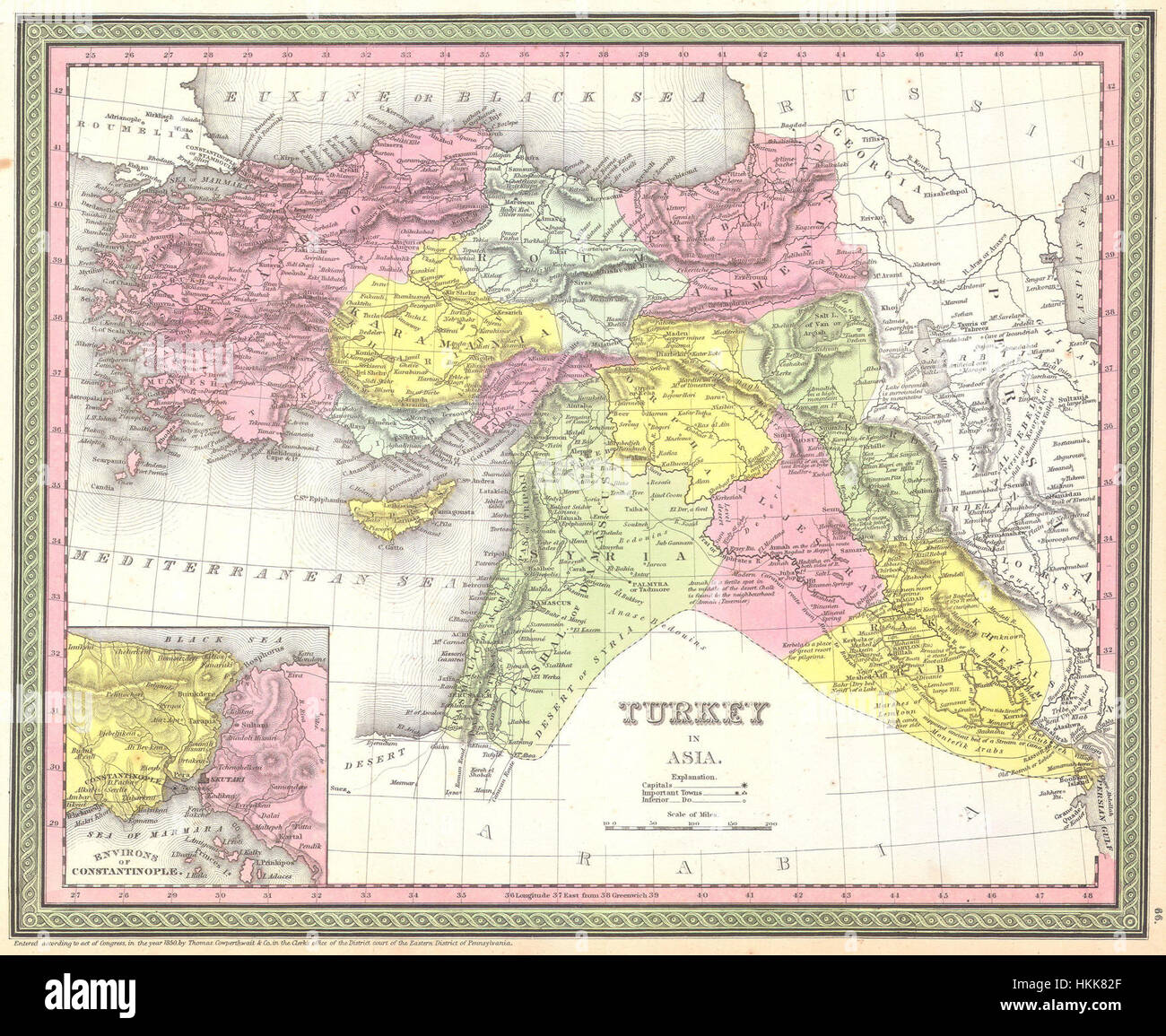 The Mitchell Map of Turkey in Asia from 1850 illustrates the geography ...