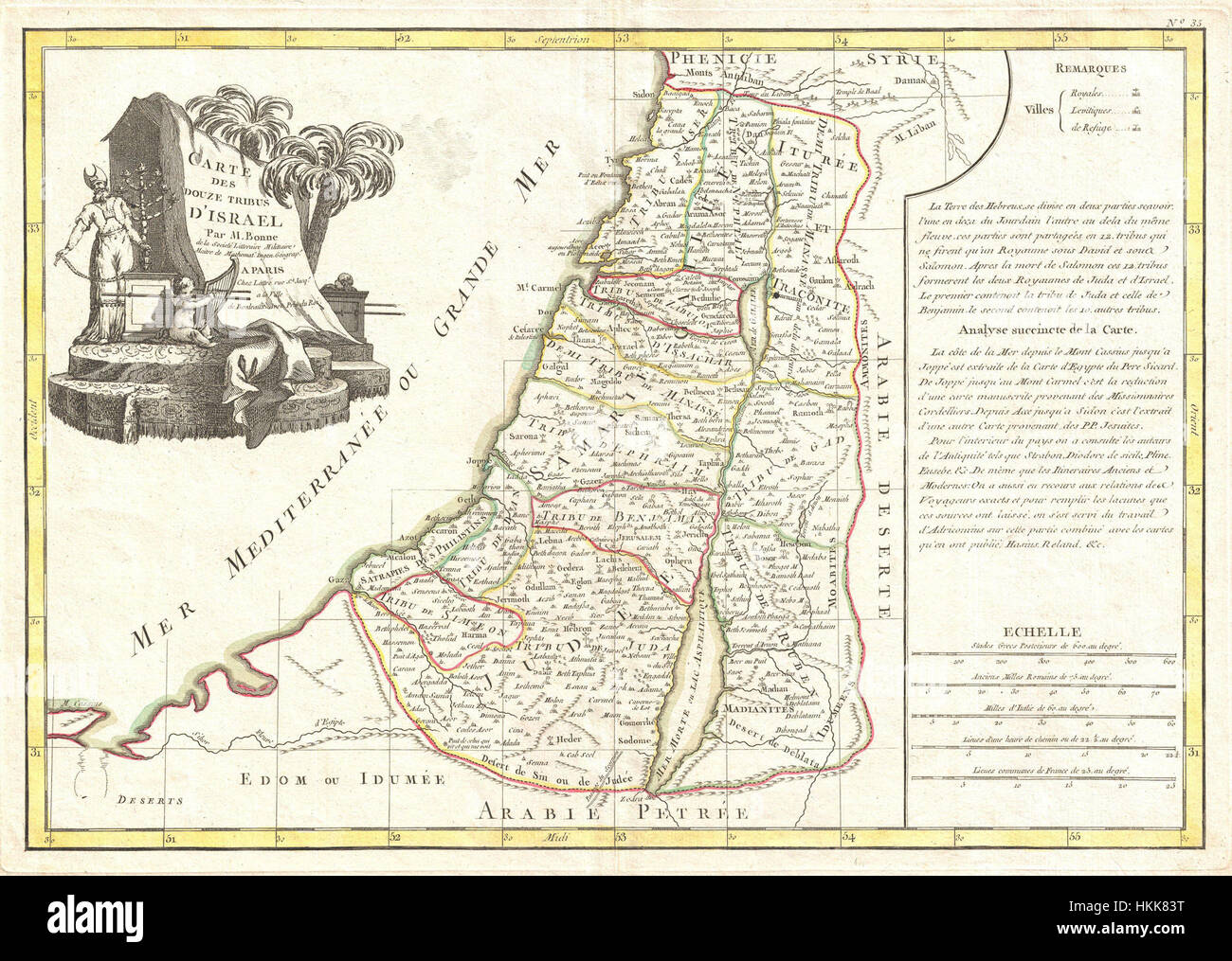 This 1770 map by Bonne depicts ancient Israel with the Twelve Tribes ...