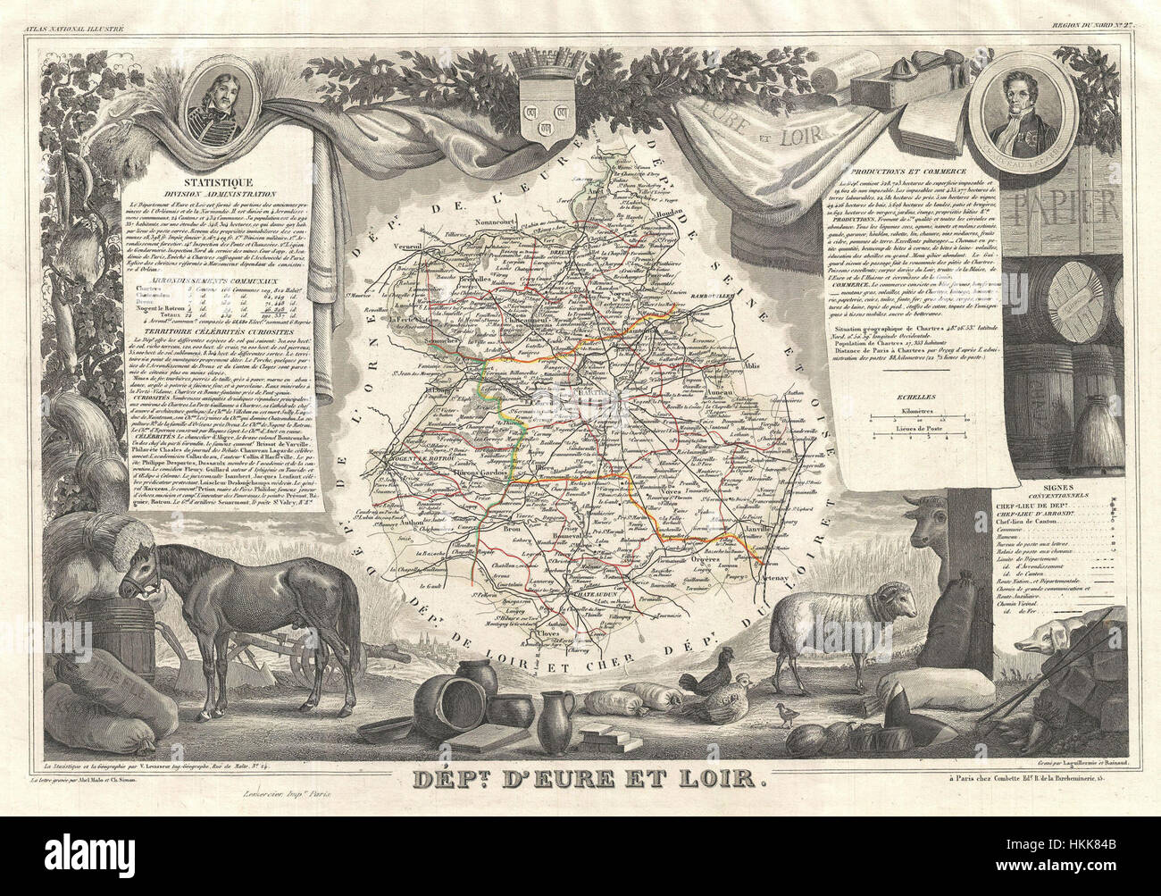 This 1852 map by Levasseur depicts the Department D'Eure-et-Loir in ...