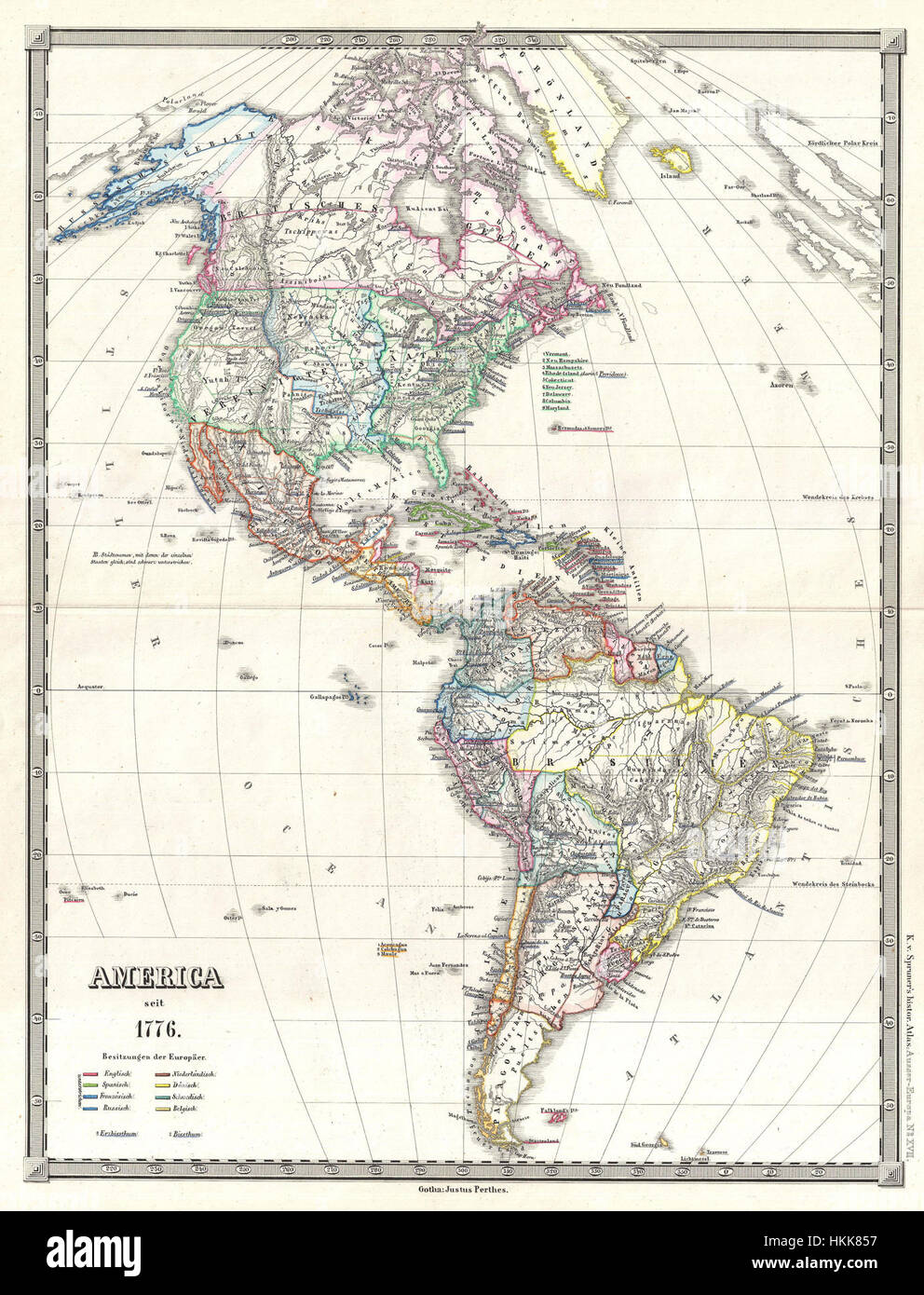 The 1855 Spruner Map of the Americas highlights historical boundaries ...