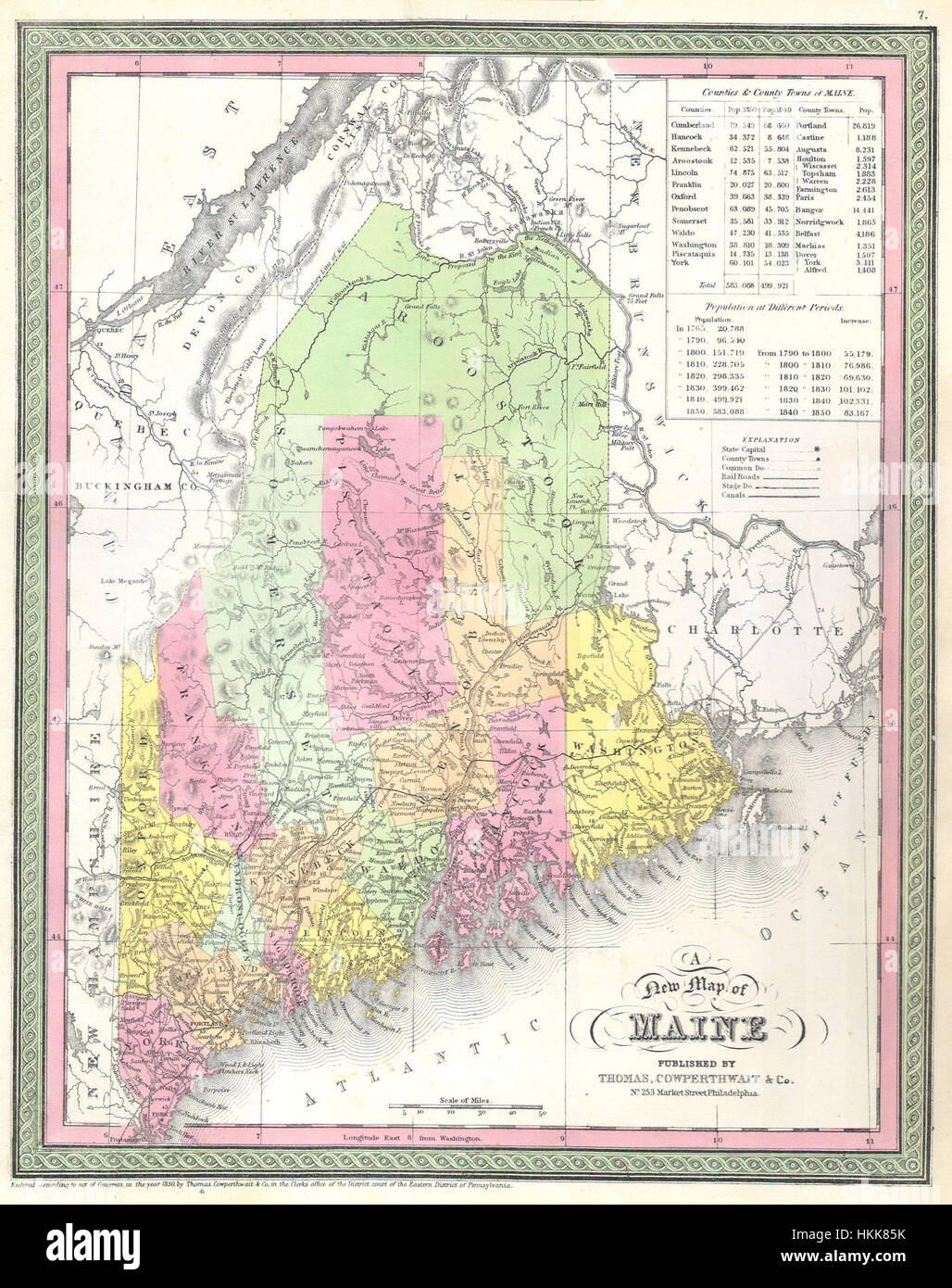 The 1850 Mitchell Map of Maine provides a detailed representation of ...