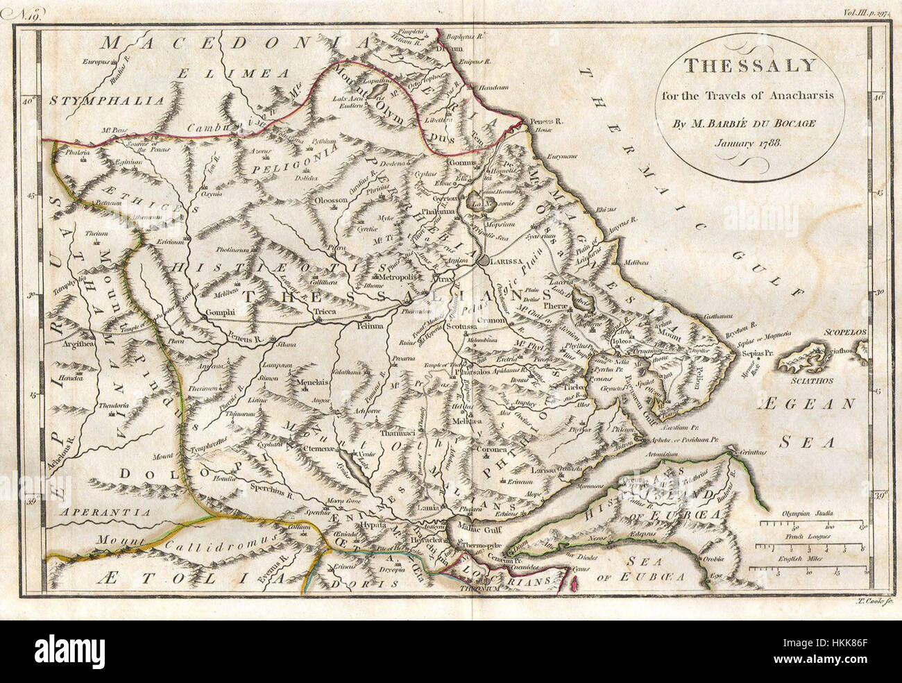 The 1788 Bocage map of Thessaly provides an intricate depiction of the ...