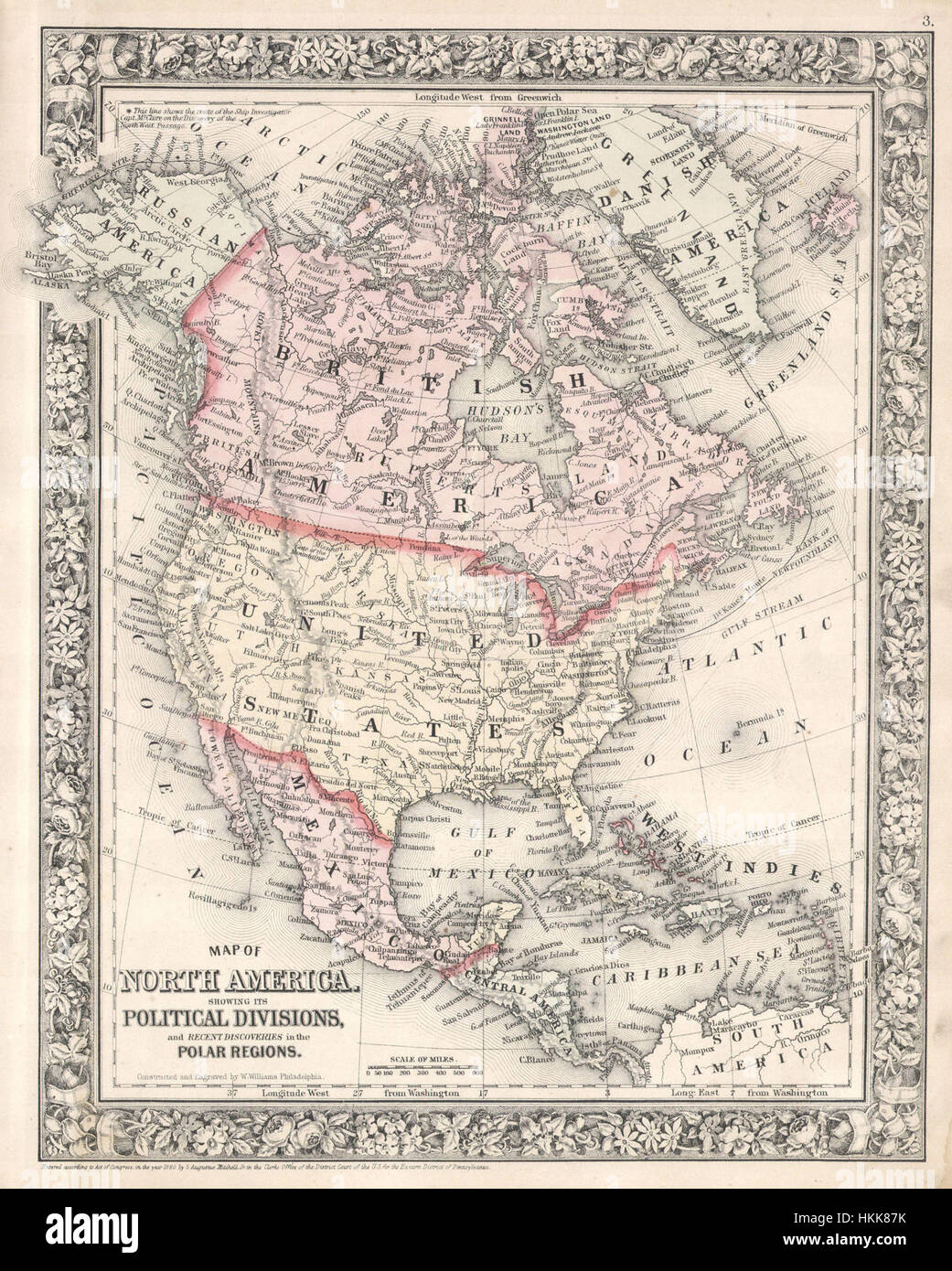 The 1864 Mitchell Map of North America, a detailed historical map ...