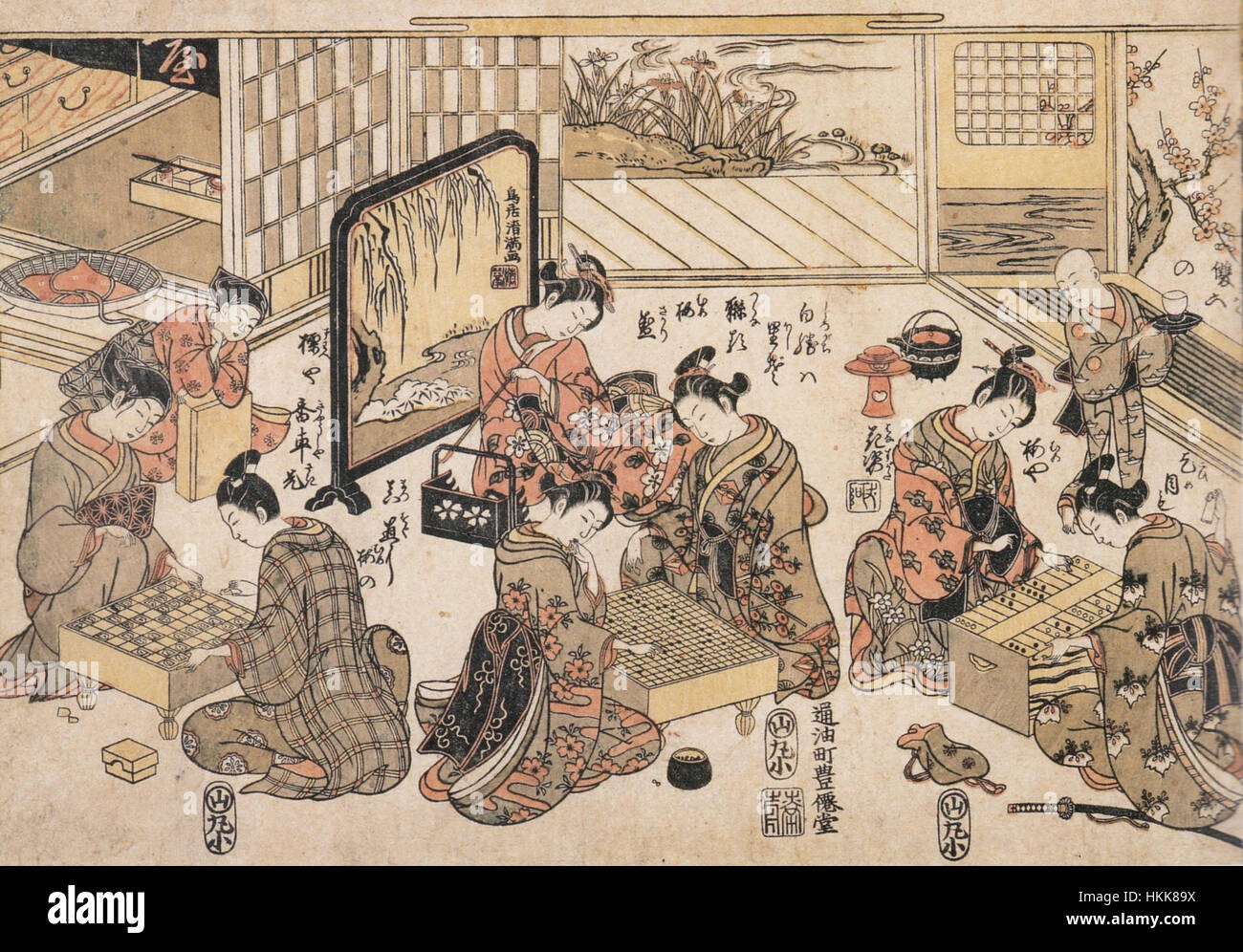 This painting features three traditional board games, illustrating the ...