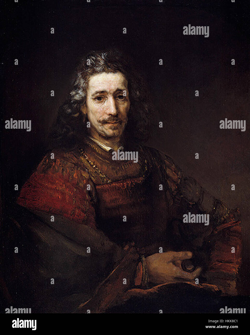 This 17th-century portrait features a man holding a magnifying glass ...