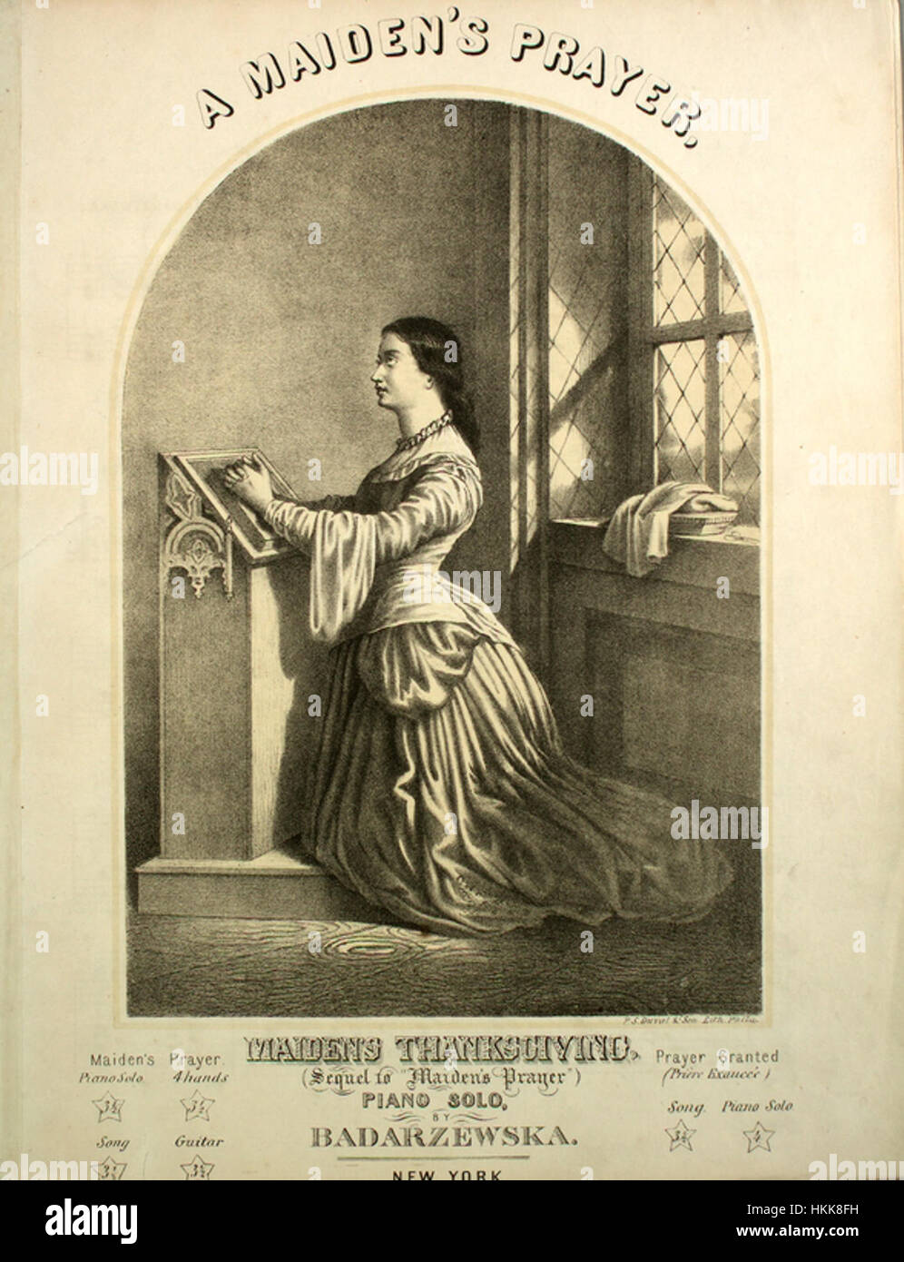 This artwork titled 'A Maiden's Prayer' portrays a young woman in a ...