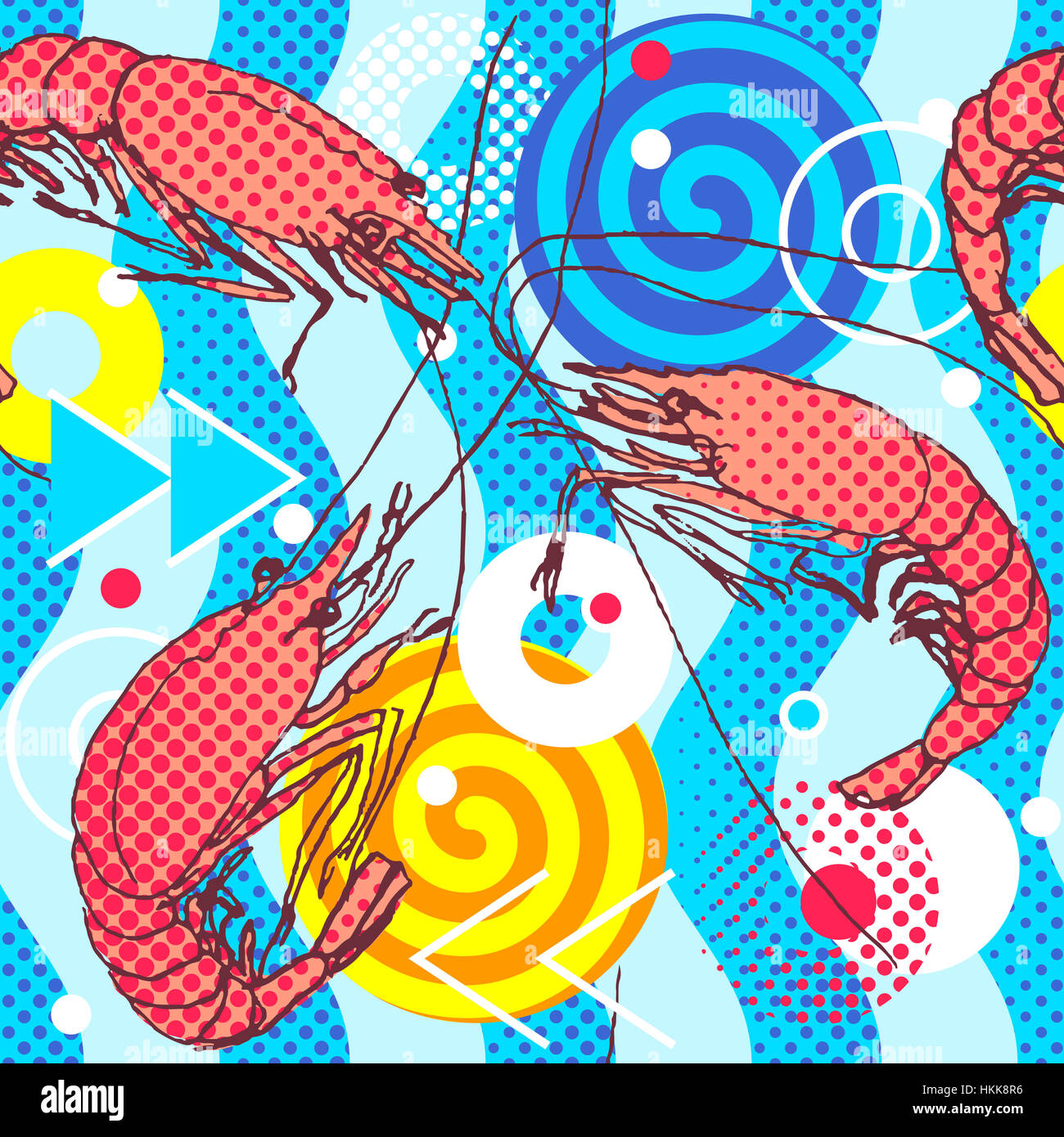 Shrimps. Seamless pattern background. Shrimps hand-drawn sketch ...