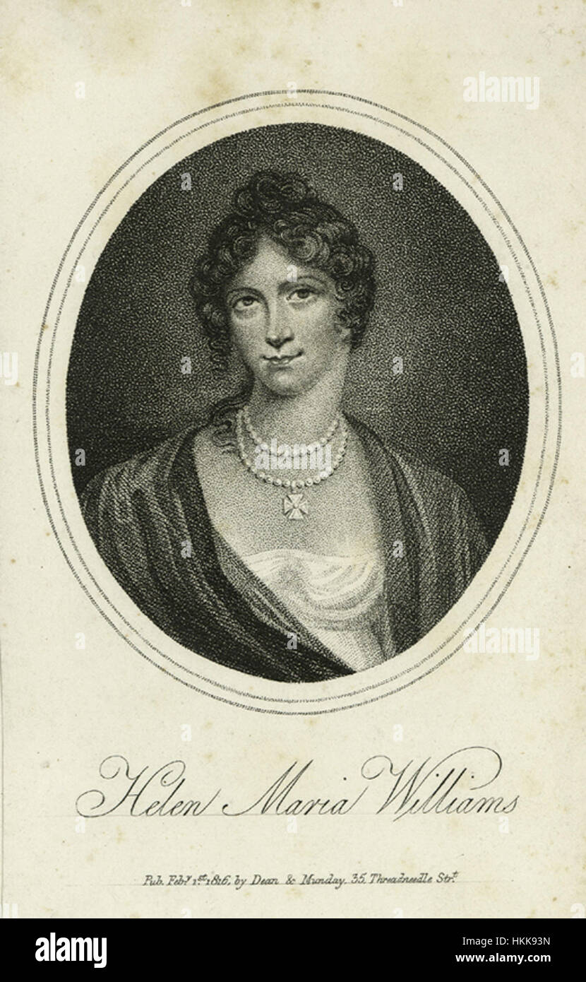 A portrait of Helen Maria Williams, a prominent 18th-century writer and ...