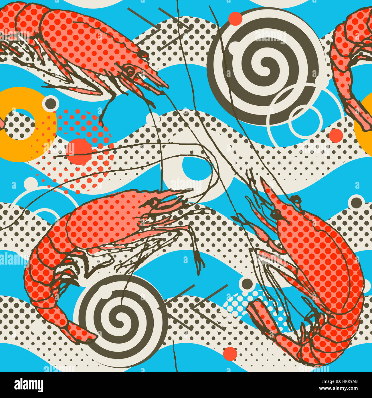Shrimps. Seamless pattern background. Shrimps hand-drawn sketch ...