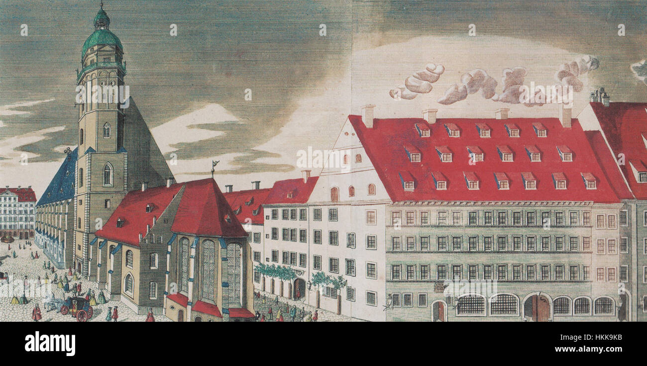 A historical painting of the Amtshaus in Leipzig, dated 1749, depicting ...