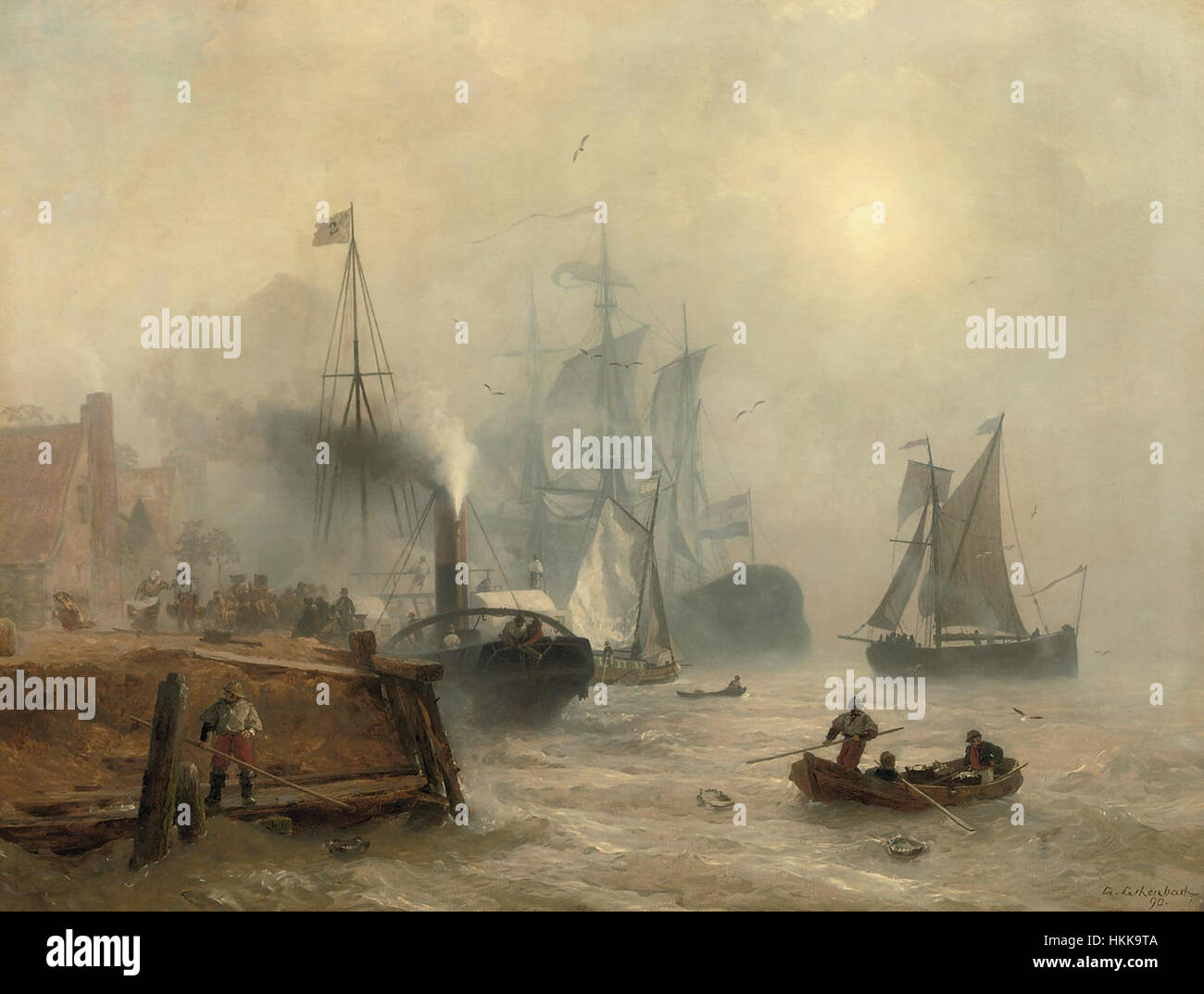 Andreas Achenbach's painting 'Ein angelegter Dampfer an einem belebten ...
