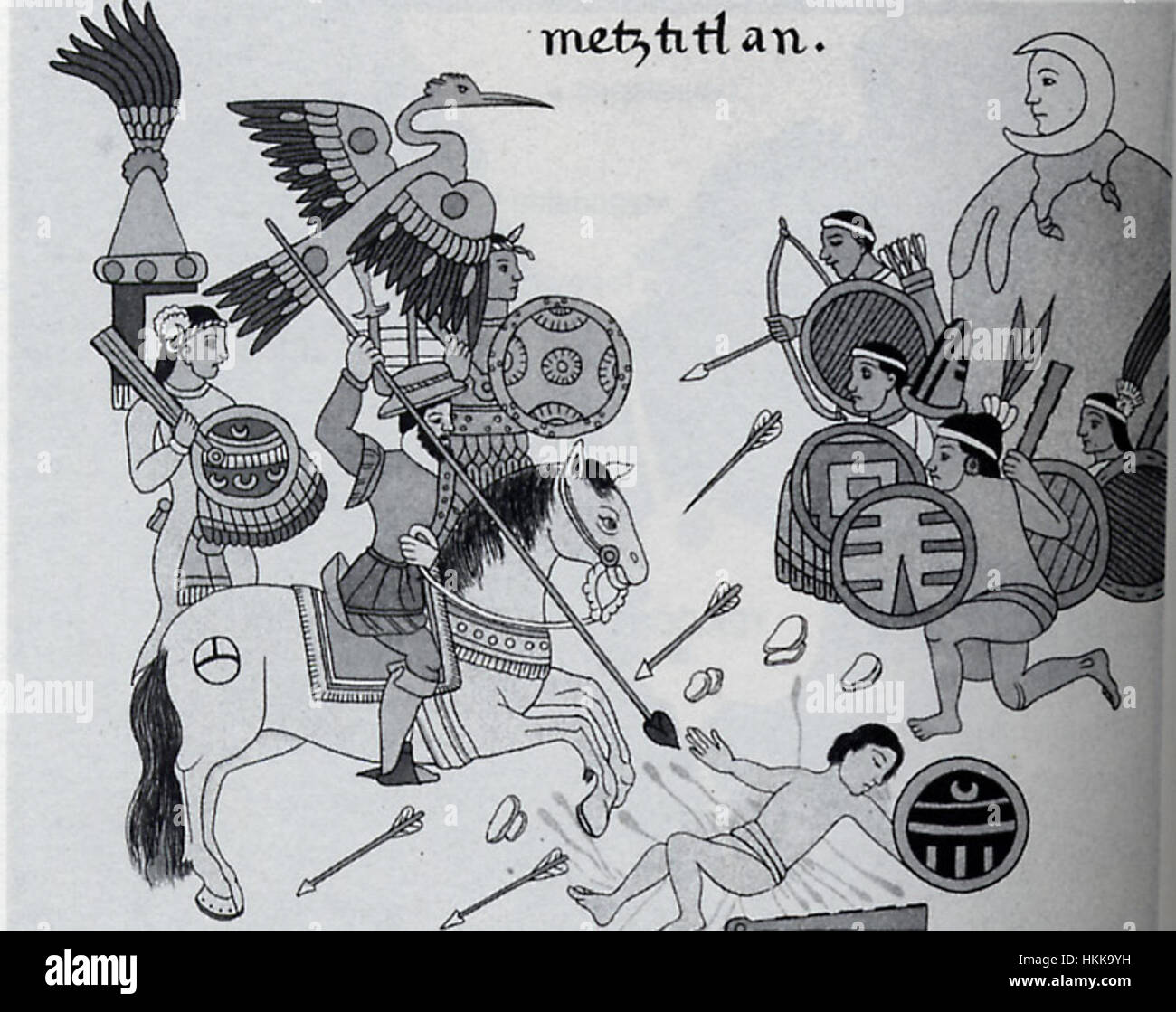 This artwork illustrates the battle between Spanish conquistadors and ...