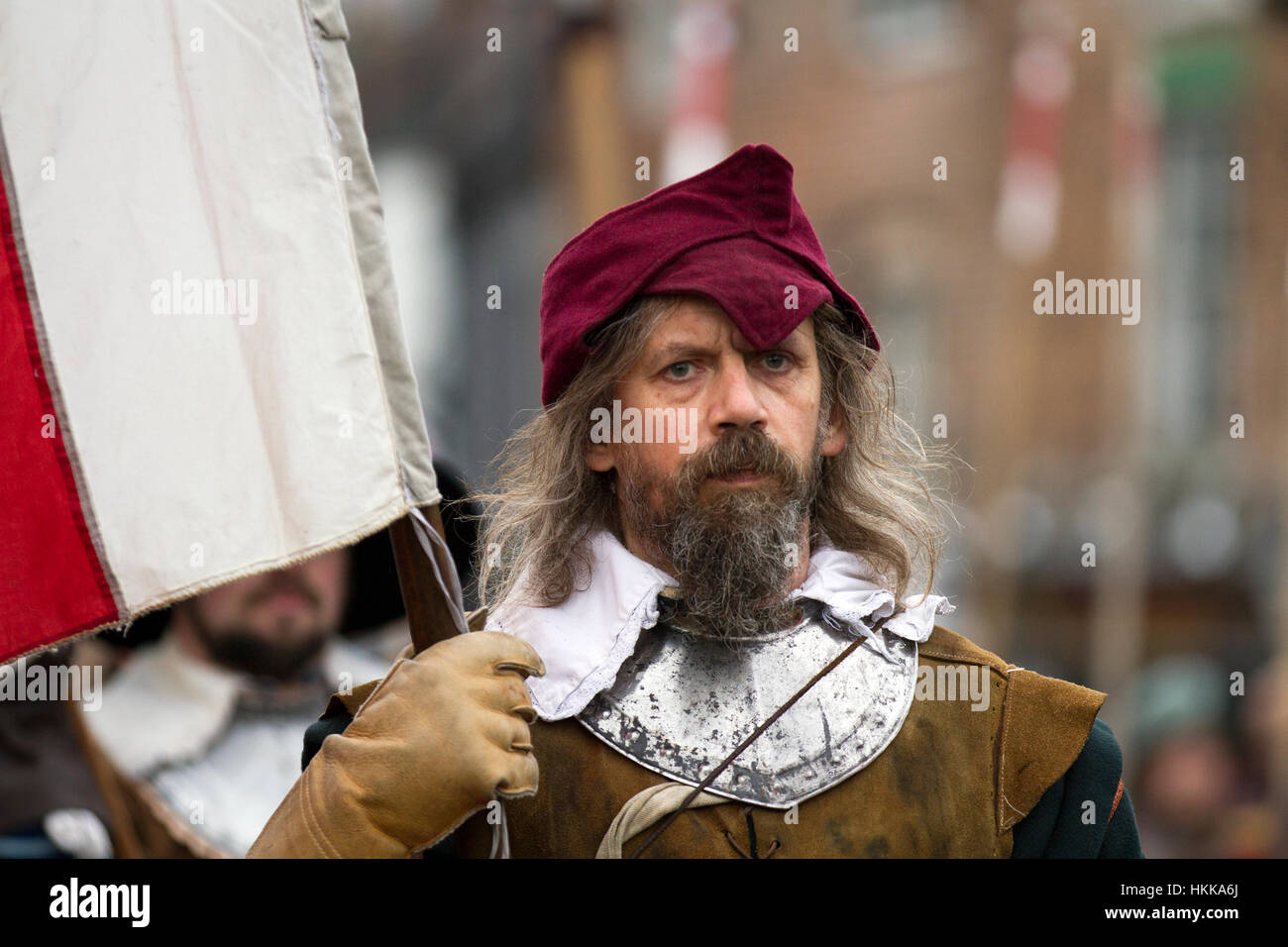 Cheshire, UK. 28th Jan, 2017. Battle Flags fly on Holly Holy Day ...