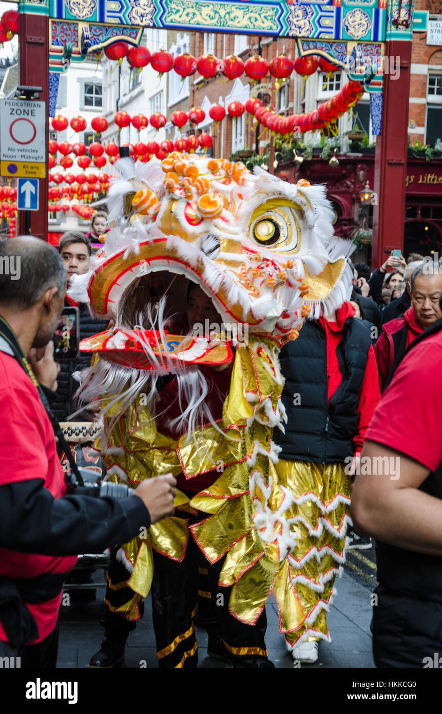 London, UK. 28th January, 2017. A chinese dragon parades around ...