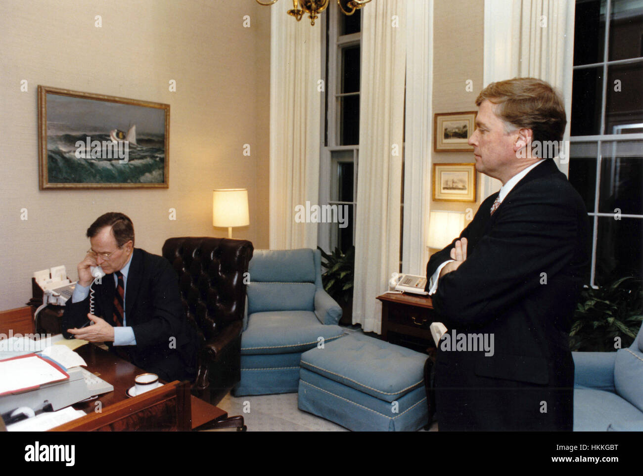 United States President George H.W. Bush places calls to Congressional ...