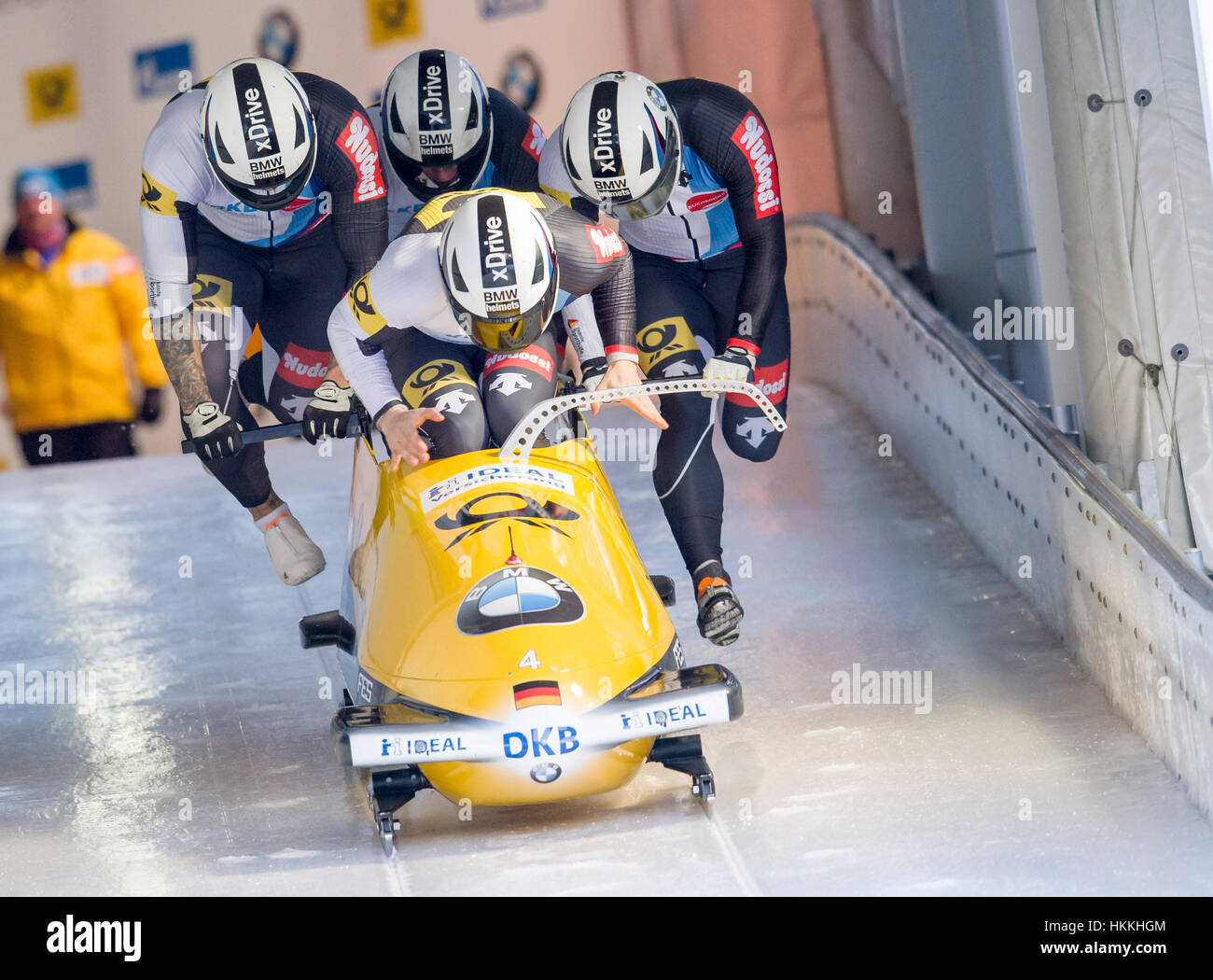 The German bobsleigh team with Nico Walther, Kevin Kuske, Kevin Korona ...