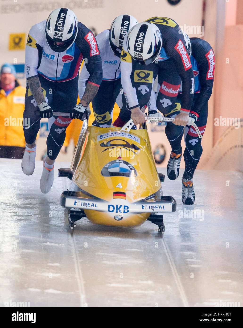 The German bobsleigh team with Nico Walther, Kevin Kuske, Kevin Korona ...
