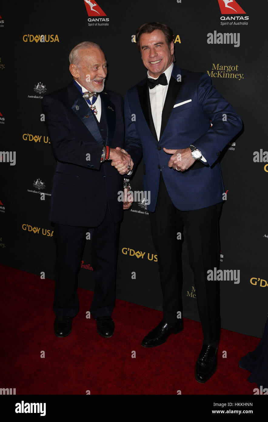 HOLLYWOOD, CA - JANUARY 28: Buzz Aldrin and John Travolta at the 2017 G ...