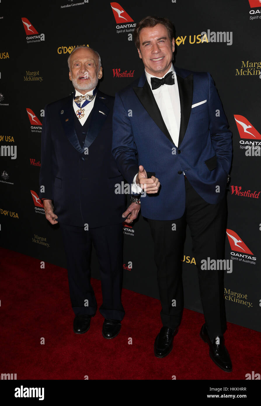 HOLLYWOOD, CA - JANUARY 28: Buzz Aldrin and John Travolta at the 2017 G ...
