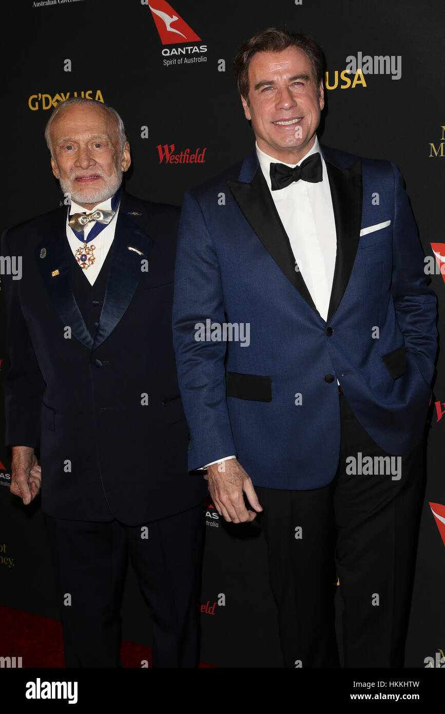 HOLLYWOOD, CA - JANUARY 28: Buzz Aldrin and John Travolta at the 2017 G ...