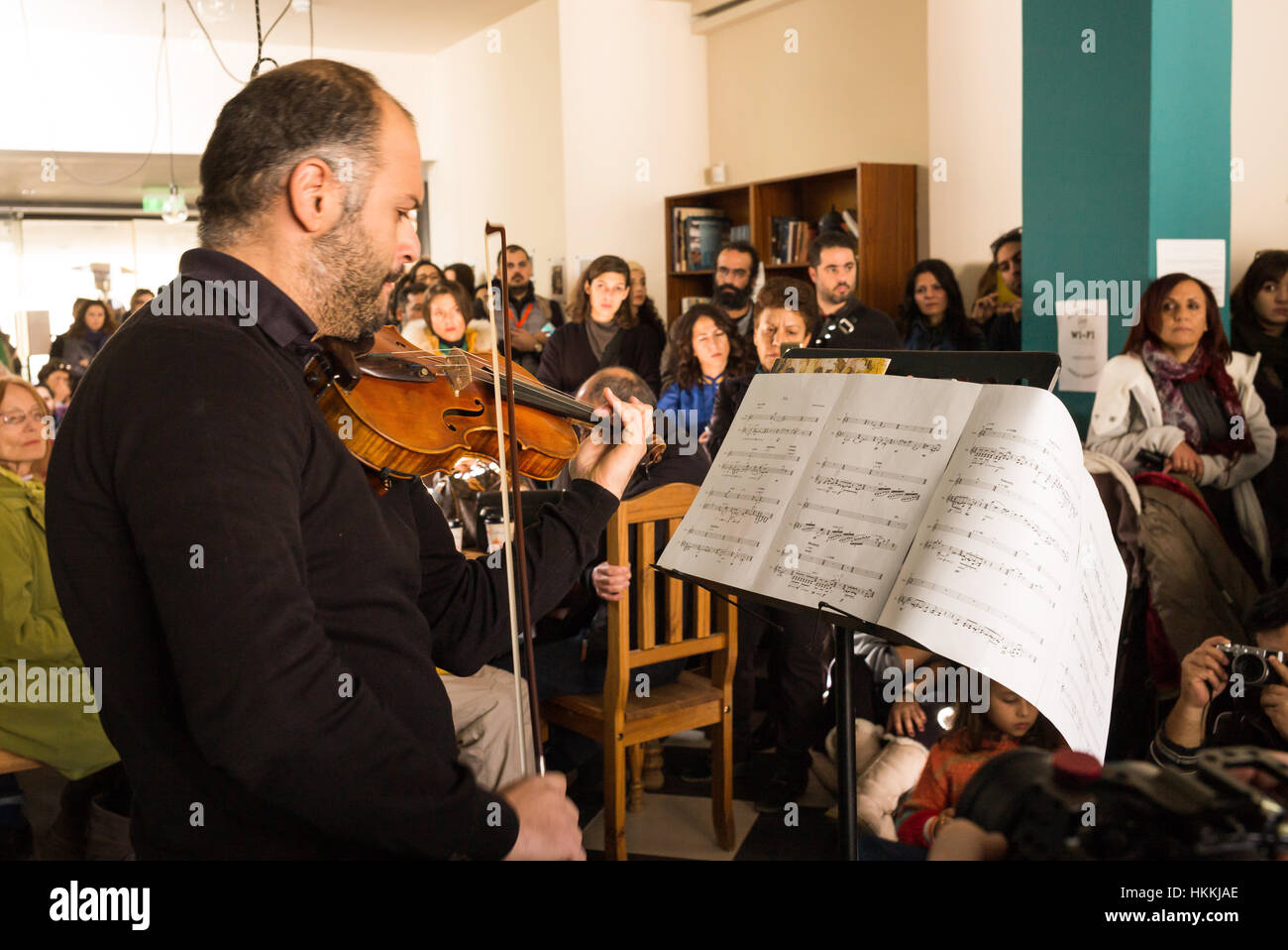 Pafos, Cyprus. 28th Jan, 2017. Chrysostomos Neofytou plays the violin ...