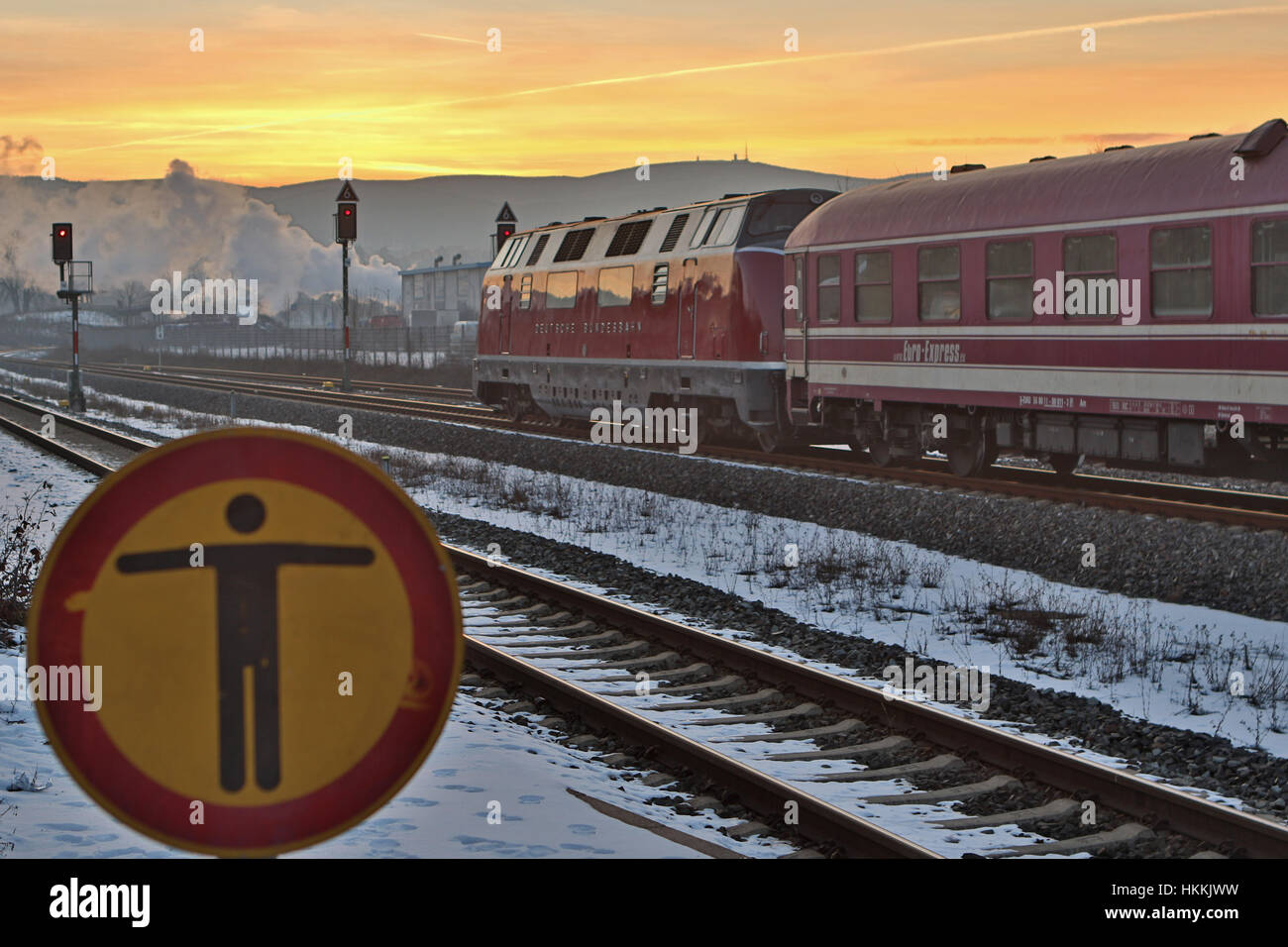 The special train Euro-Express, photographed during sunset at the ...