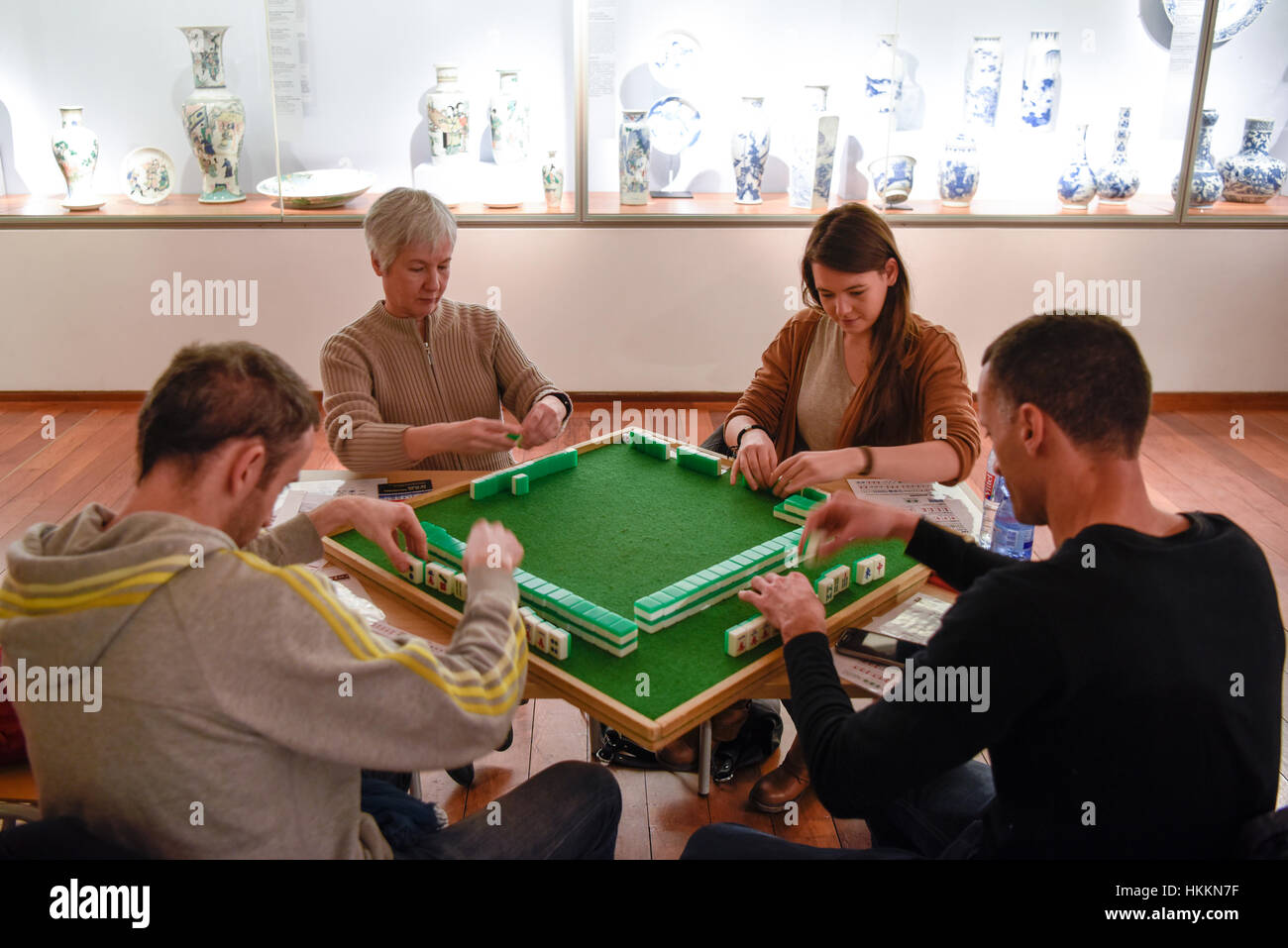 Paris, France. 29th Jan, 2017. Visitors learn to play mahjong at Guimet ...