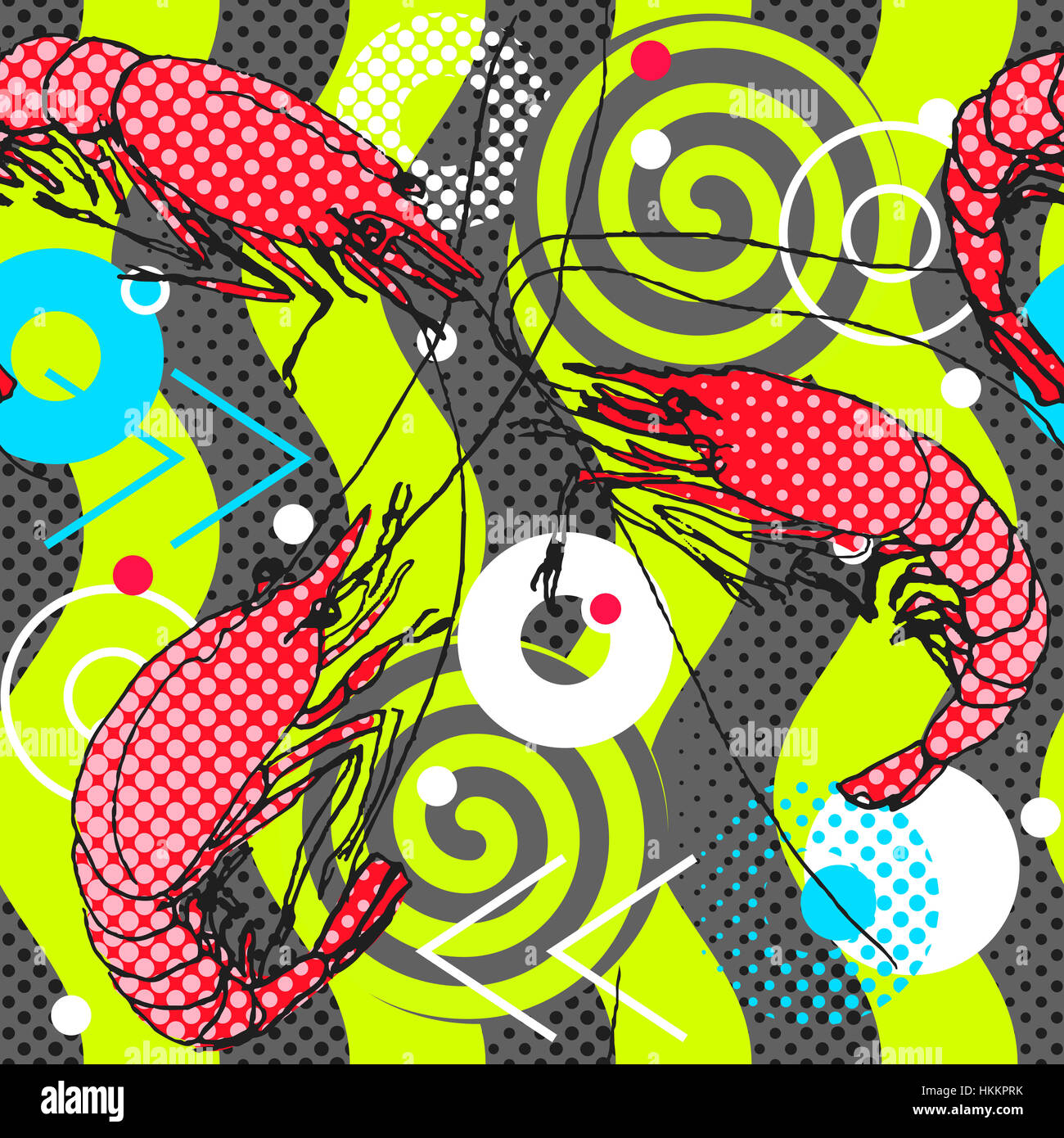 Shrimps. Seamless pattern background. Shrimps hand-drawn sketch ...