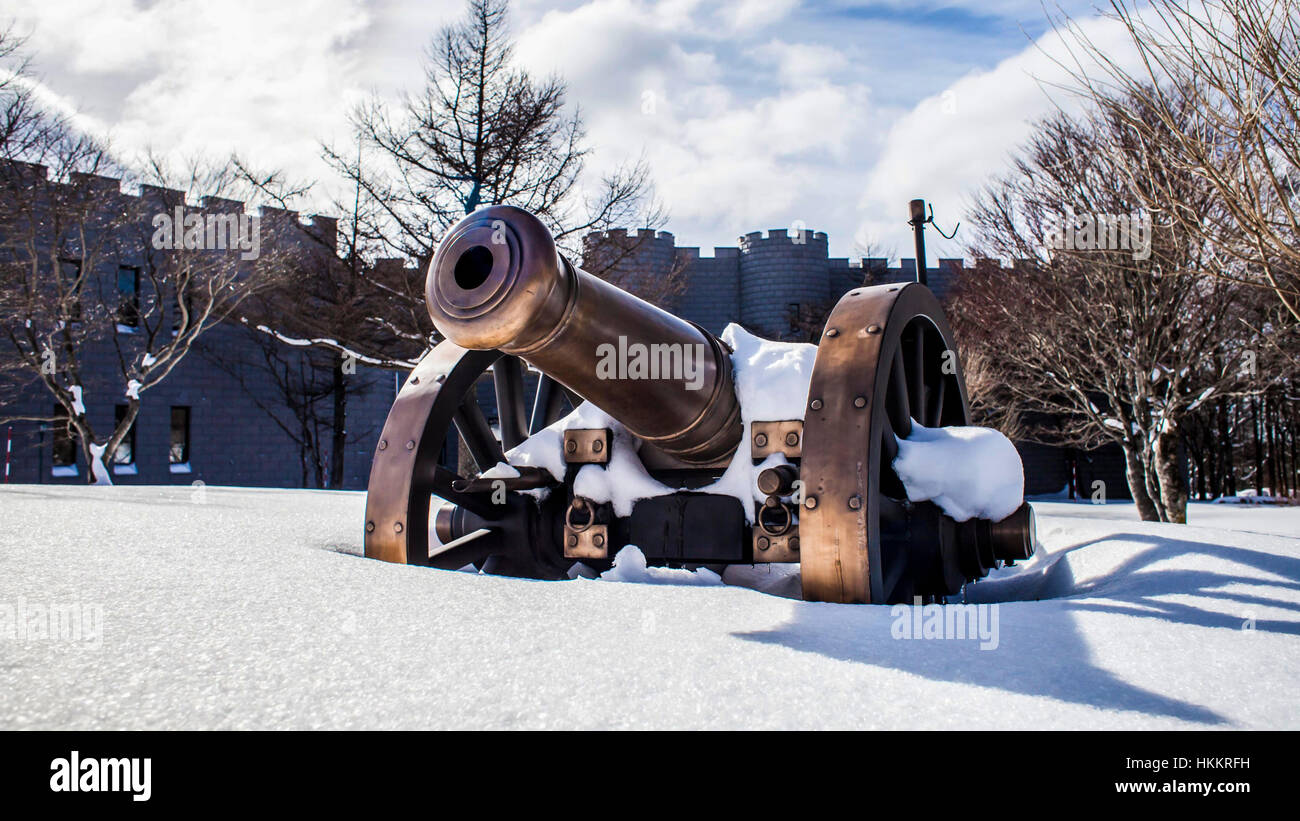 A fort and a solid metal cannon Stock Photo - Alamy