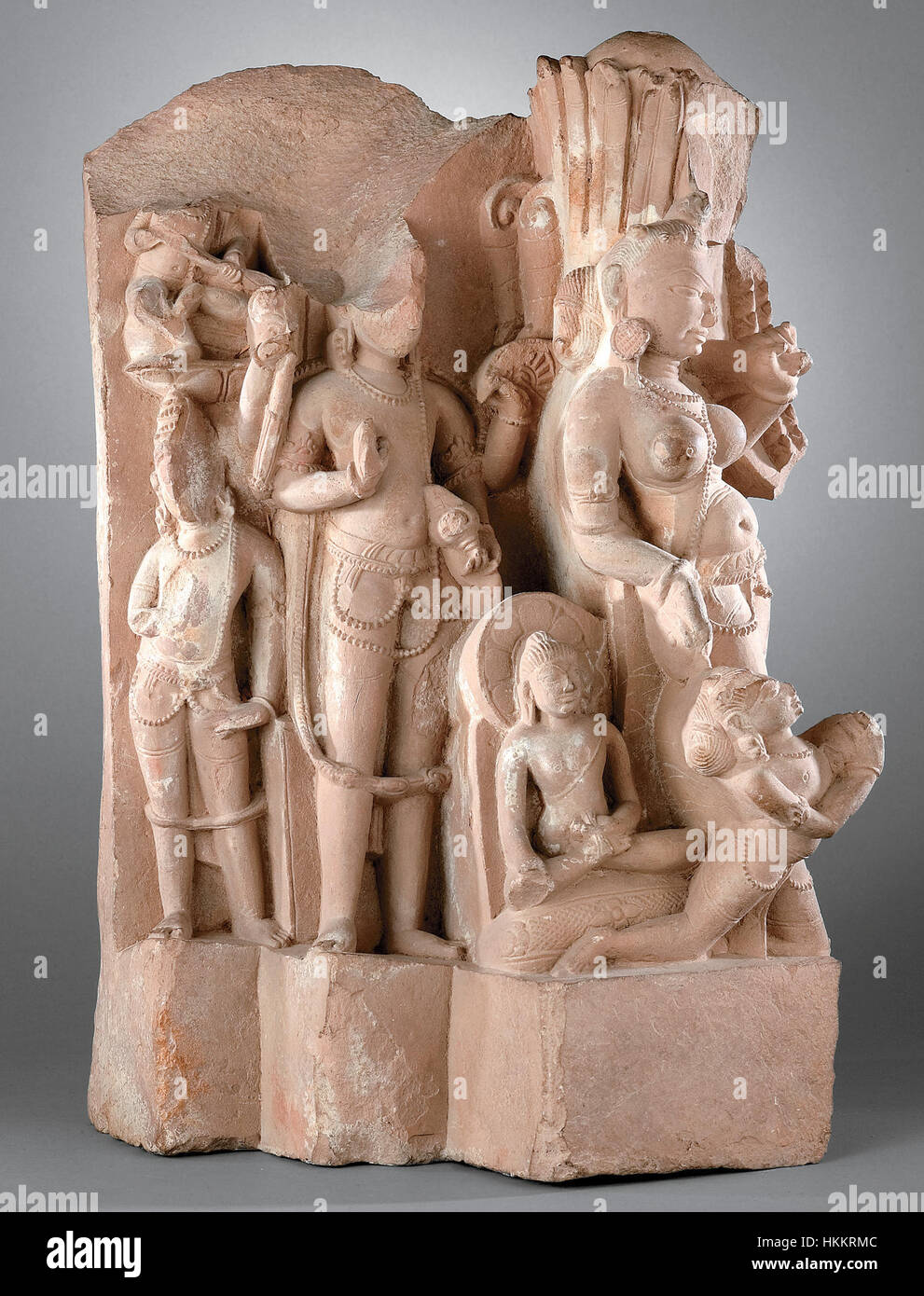 This artwork portrays the attendants of Vishnu, the Hindu god, shown ...
