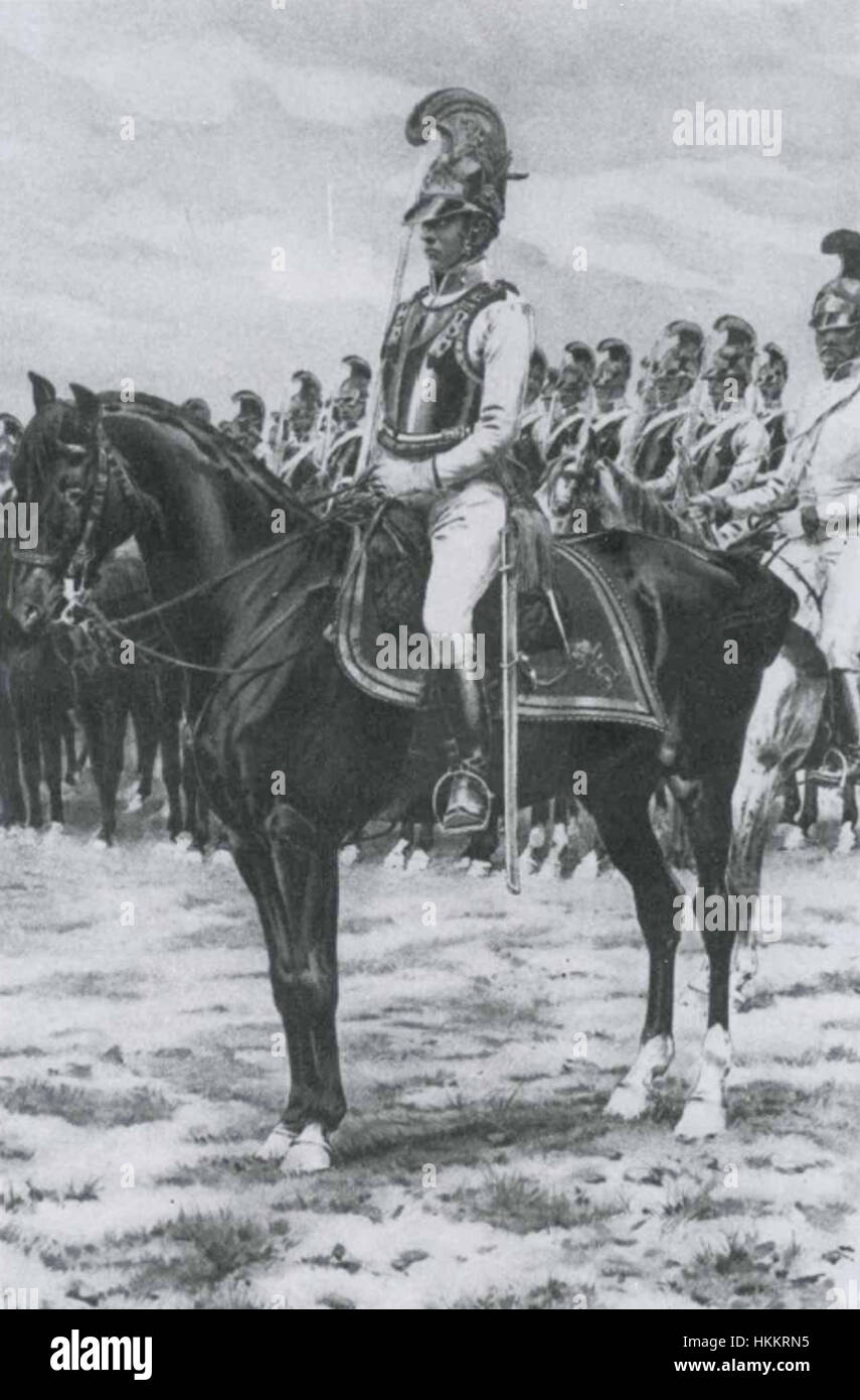 This artwork depicts the Austrian Cuirassiers, heavy cavalry soldiers ...