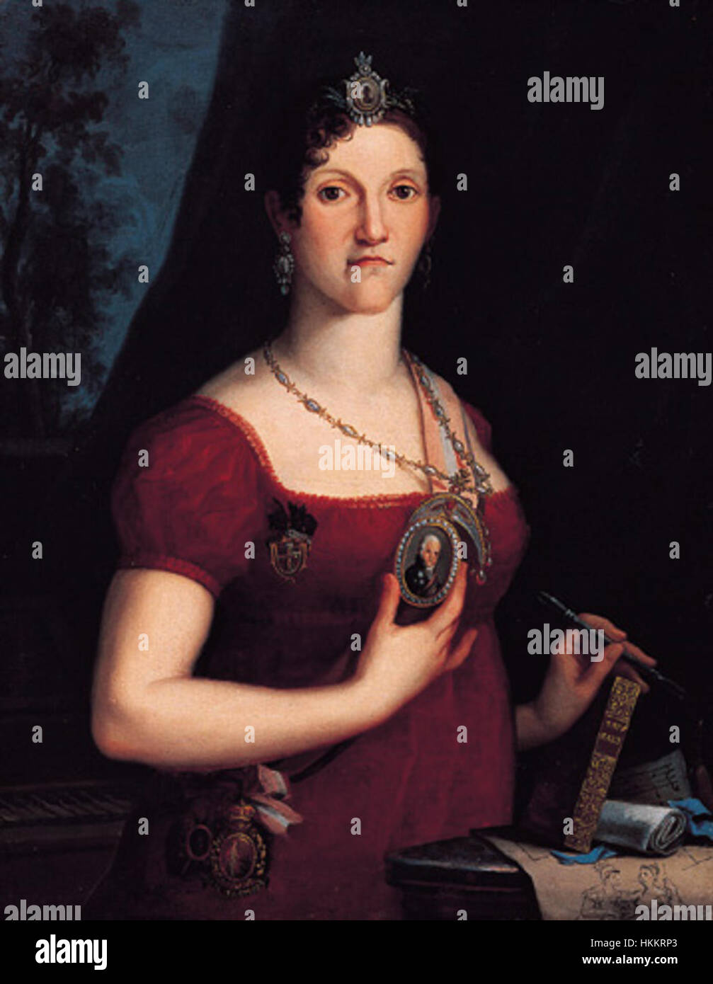 Carlota Joaquina was the queen consort of King JoÃ£o VI of Portugal. This artwork likely depicts ...