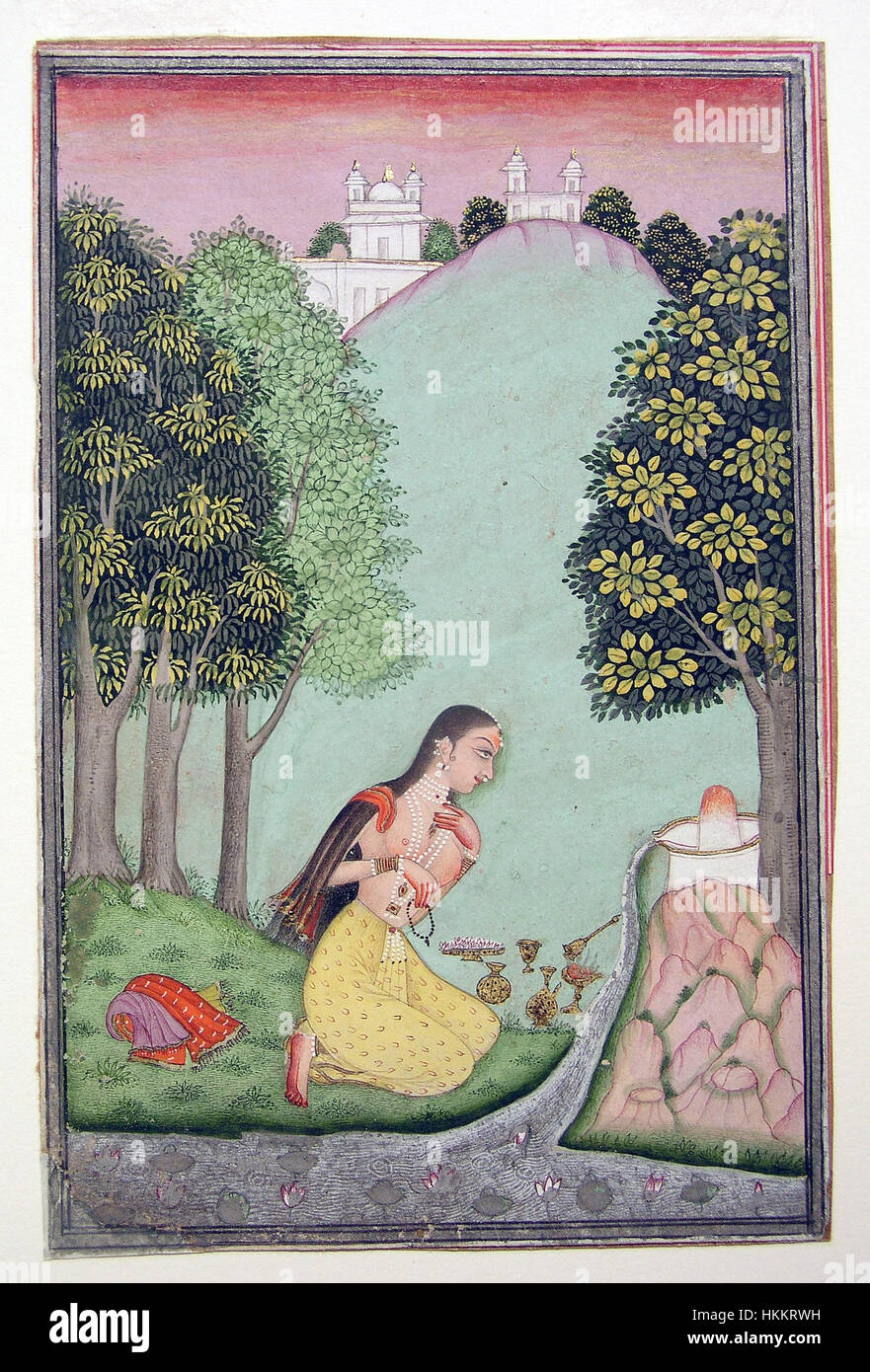 This painting depicts the Bhairavi Ragini from the Bhairava series, a ...