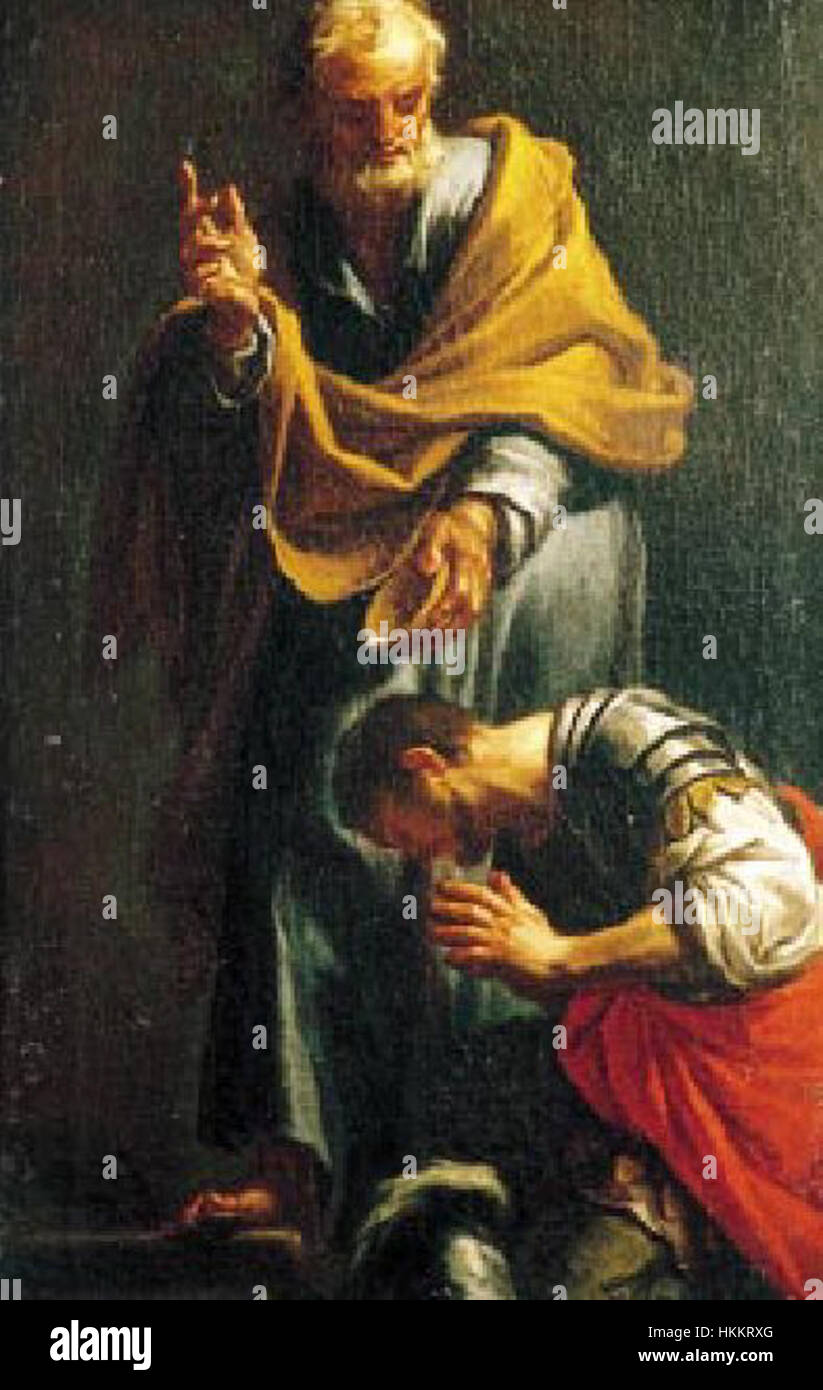 This painting depicts the biblical scene of the Baptism of Cornelius, a ...
