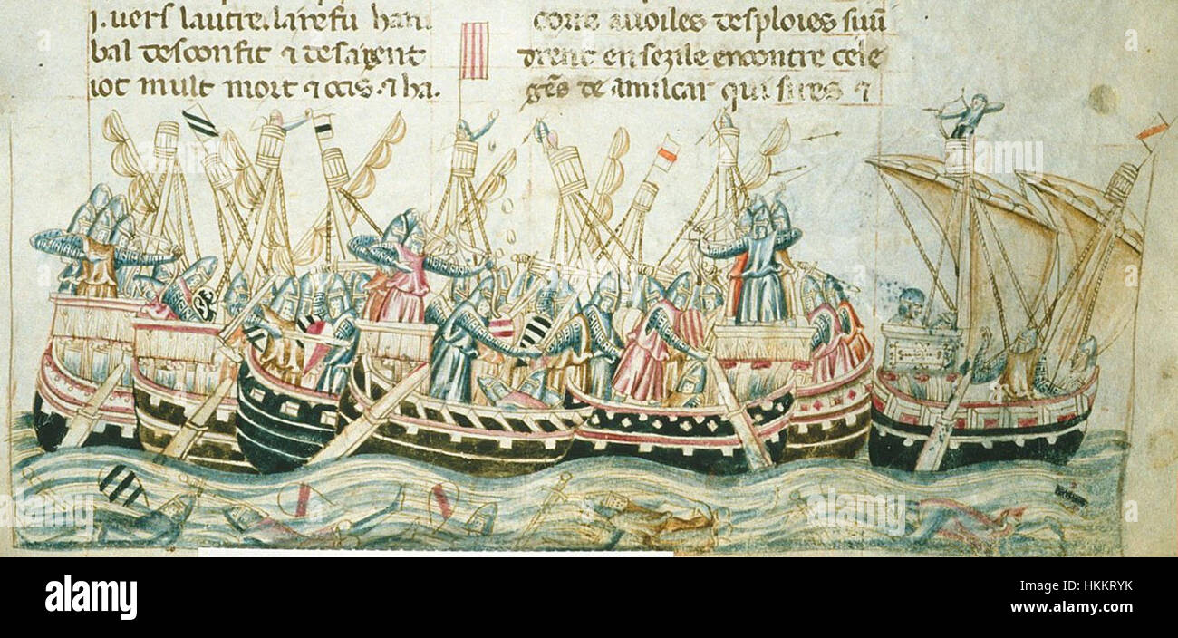 This medieval painting from the early 14th century depicts a naval ...
