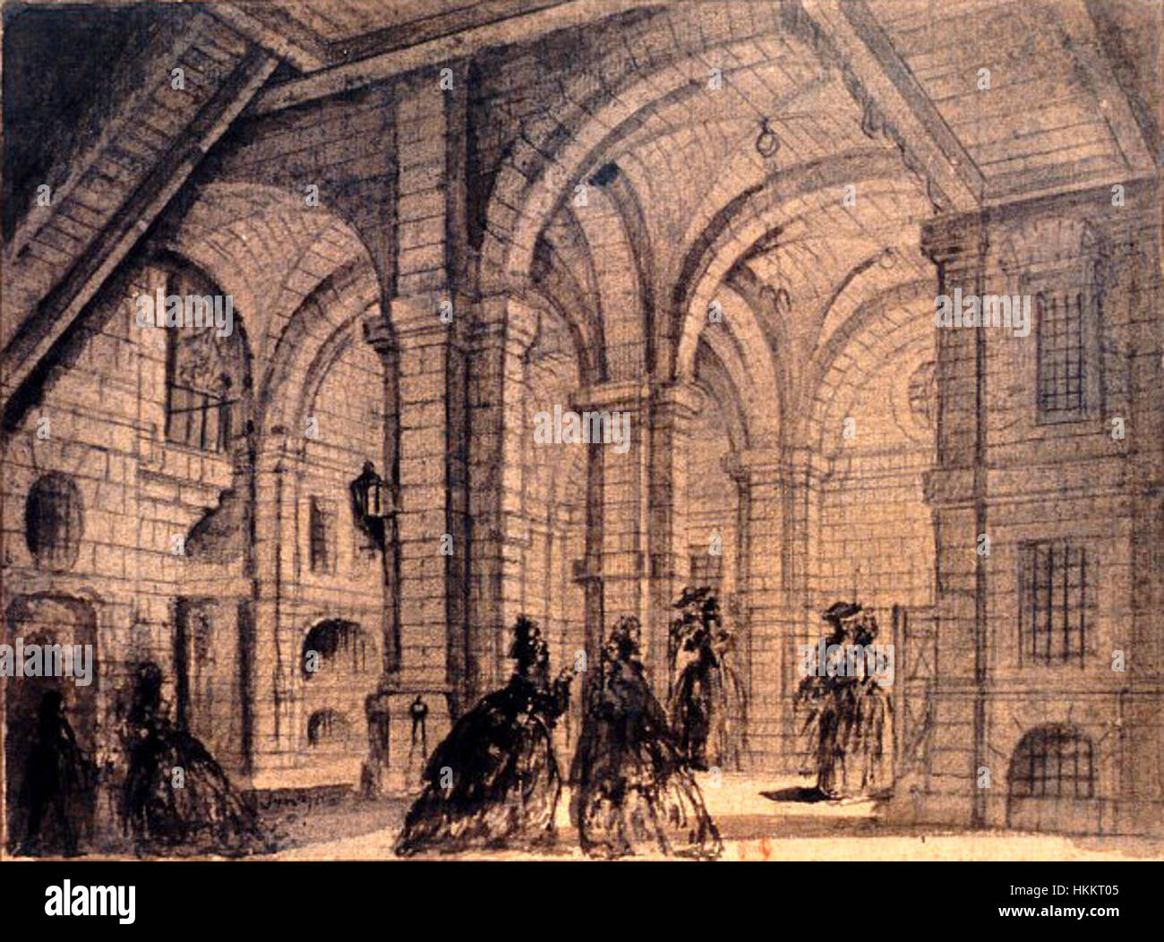 A historical 1785 depiction of the interior of the Bastille, capturing ...