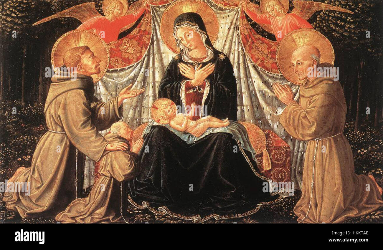 This painting by Benozzo Gozzoli features the Madonna and Child with St ...