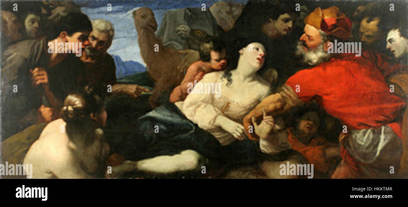 This painting by Carneo portrays Rahel and Laban, figures from biblical ...