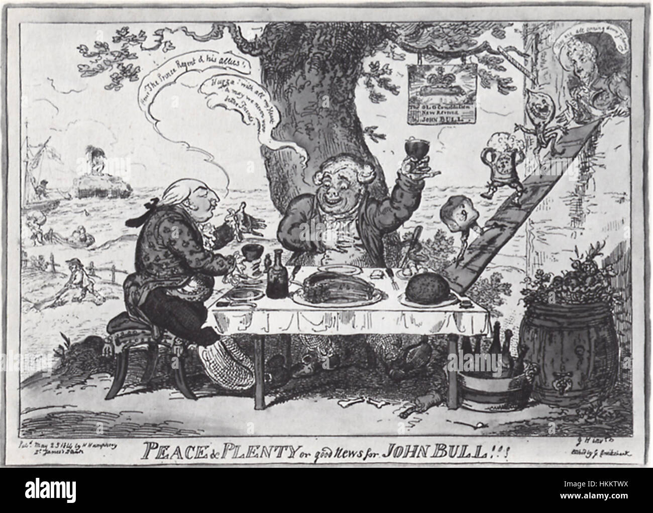 George Cruikshank's 'Peace and Plenty' represents an allegorical scene ...