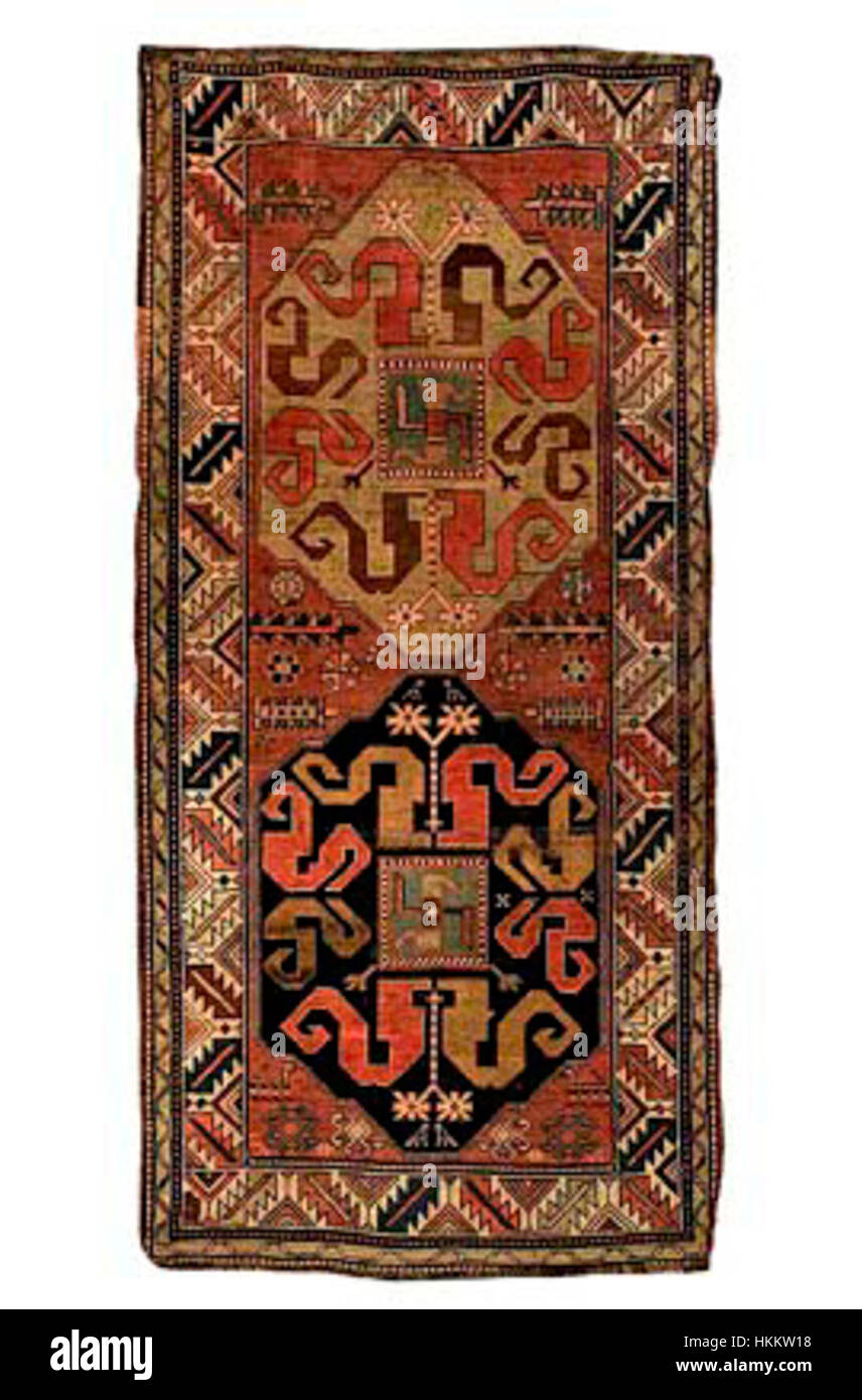 An Armenian Dragon carpet from Khndzoresk, dated 1880, featuring ...